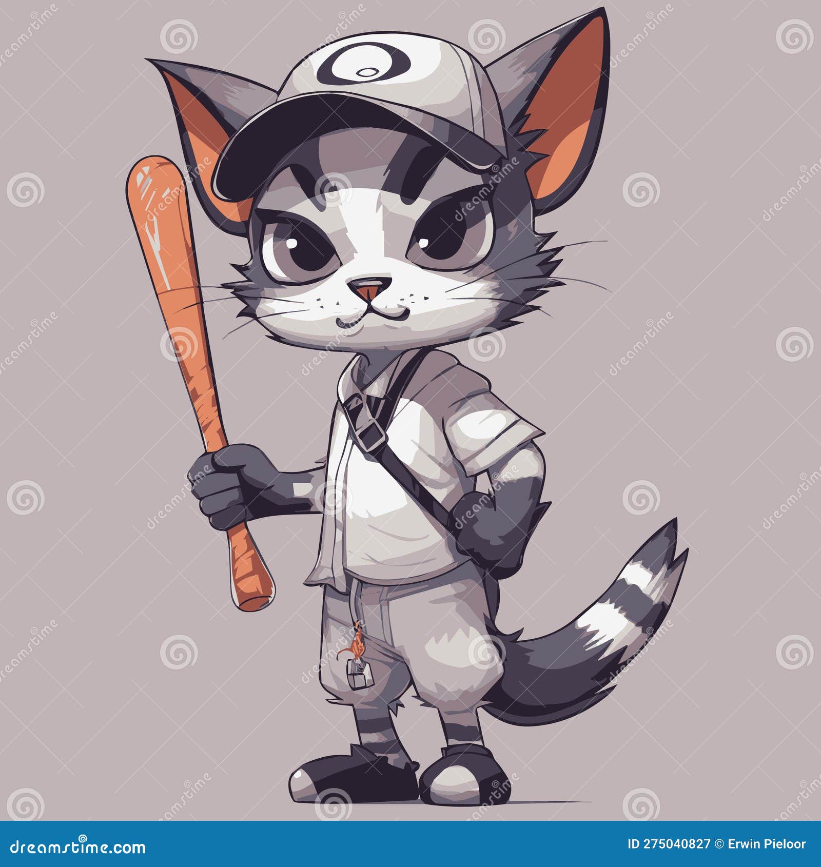 Cute Cartoon Cat with Baseball Bat. Vector Illustration Isolated on ...