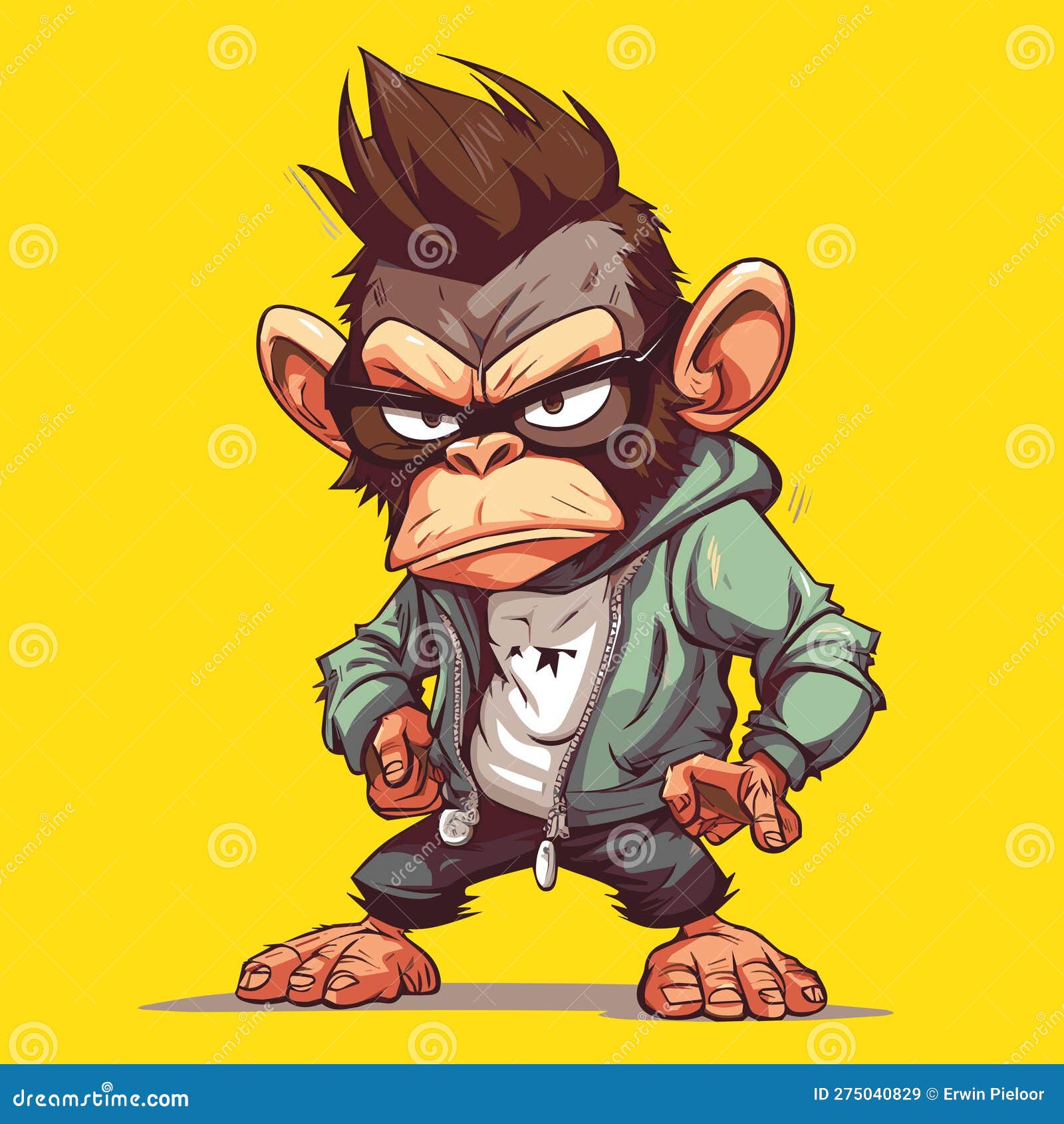 Monkey in a Green Jacket. Vector Illustration on a Yellow Background ...