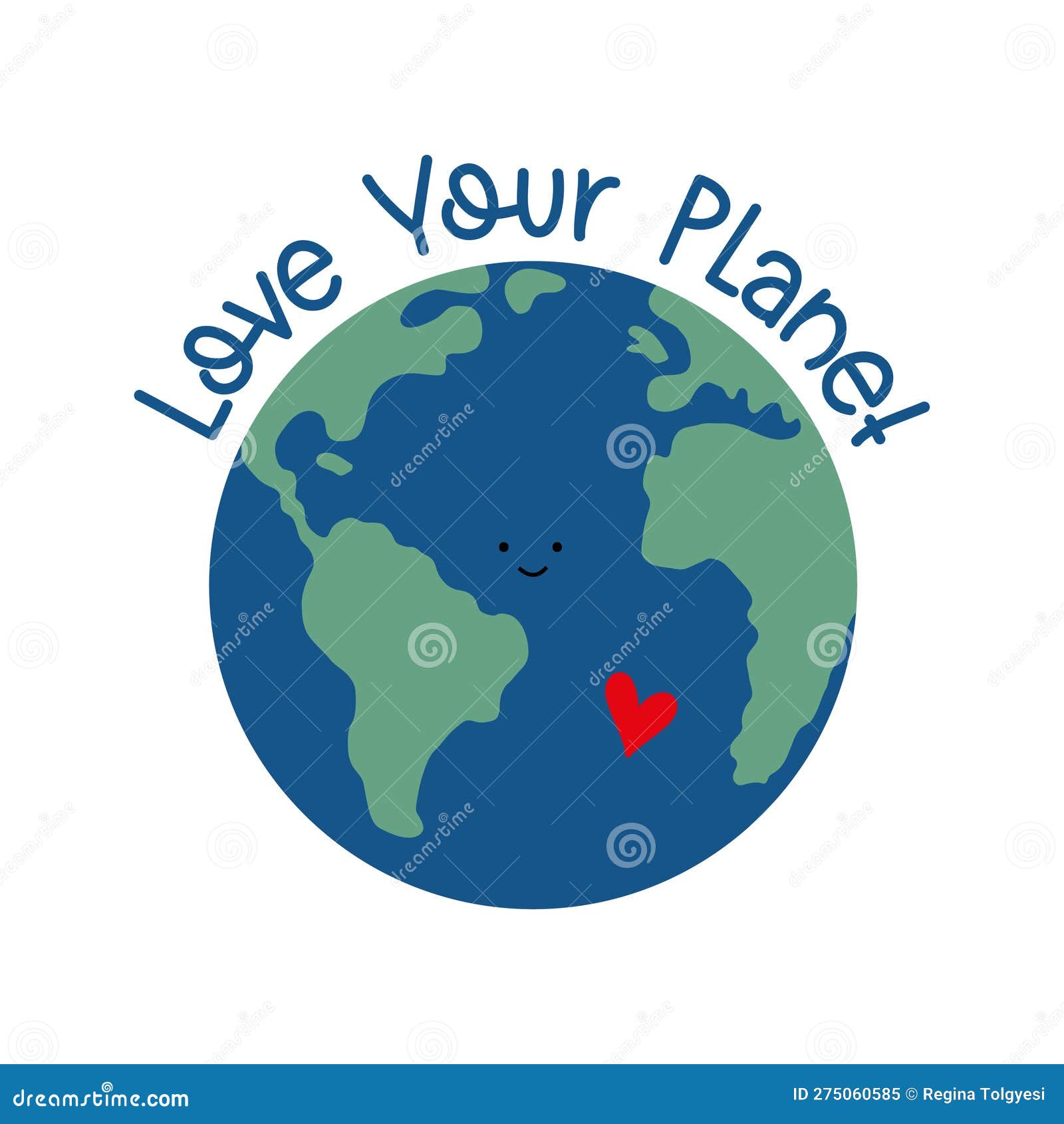 Love Your Planet - Hand Drawn Earth Planet With Heart. Happy Earth Day ...