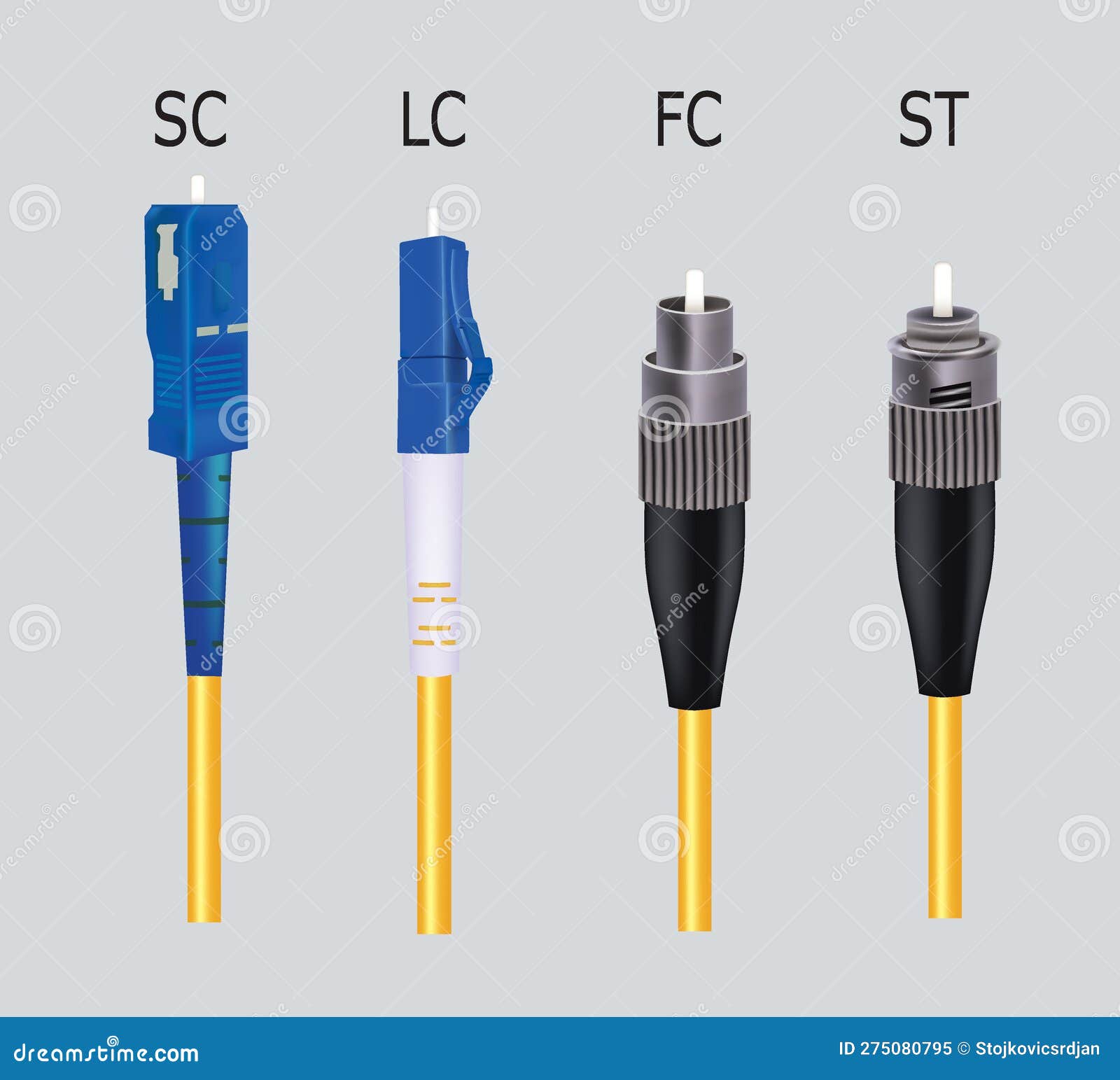 Fiber Optic Cable with SC, LC, FC and ST Connector Stock Vector ...