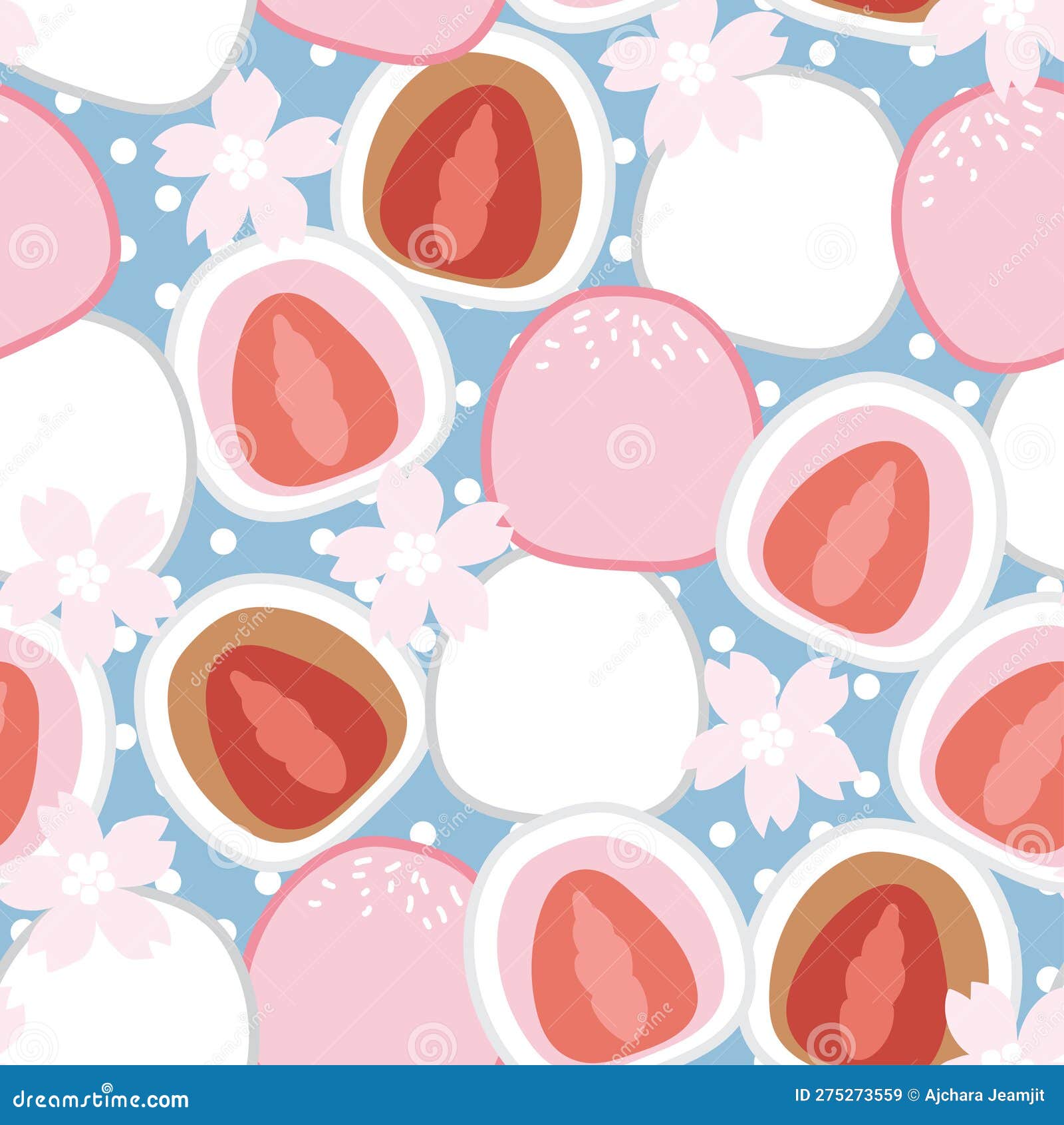 Seamless Pattern of Cute Strawberry Fruit Inside Moji with Sakura ...