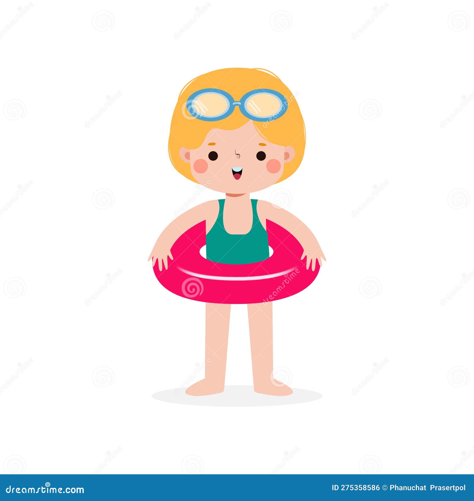 Cute Kid Wearing Swimming Suits and Rings, Cute Child Cartoon Pool ...