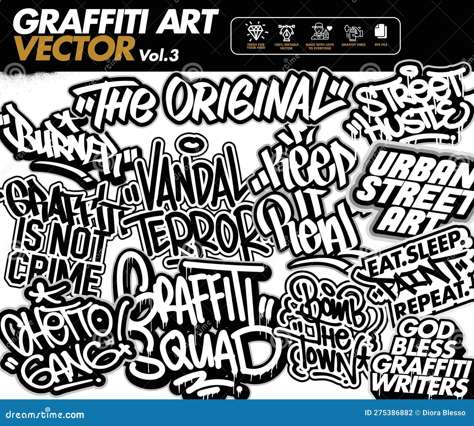 Set of Graffiti Art Vector. Graffiti Tools and Sticker Designs Stock ...