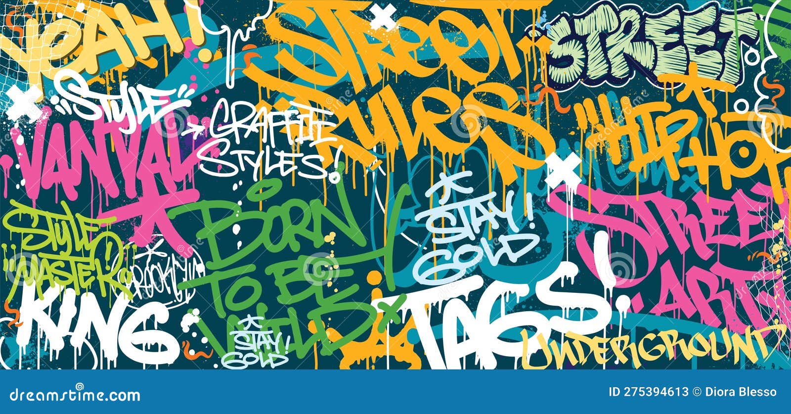 Graffiti Background with Throw-up and Tagging Hand-drawn Style. Street ...