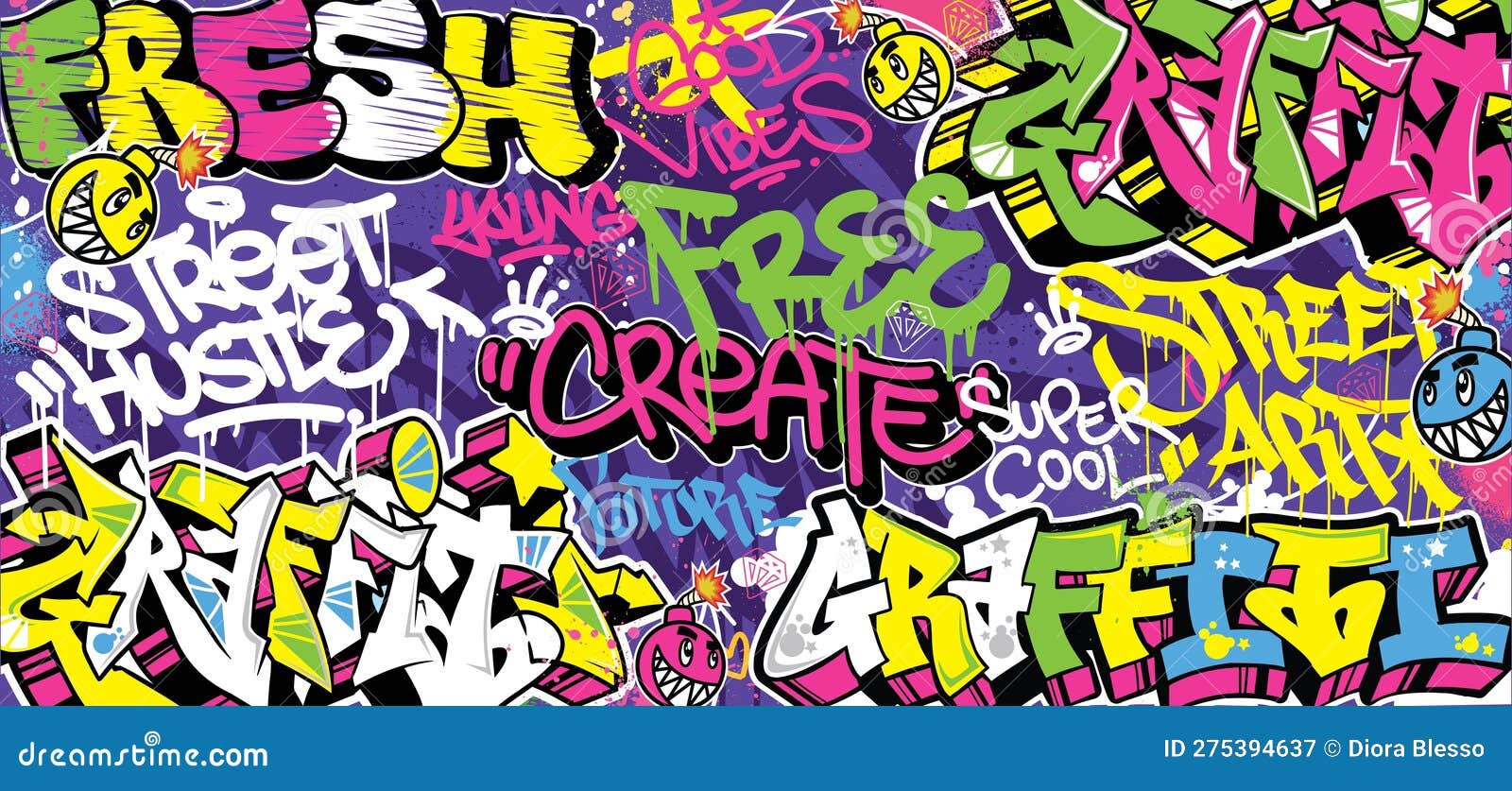 Graffiti Background with Throw-up and Tagging Hand-drawn Style. Street ...