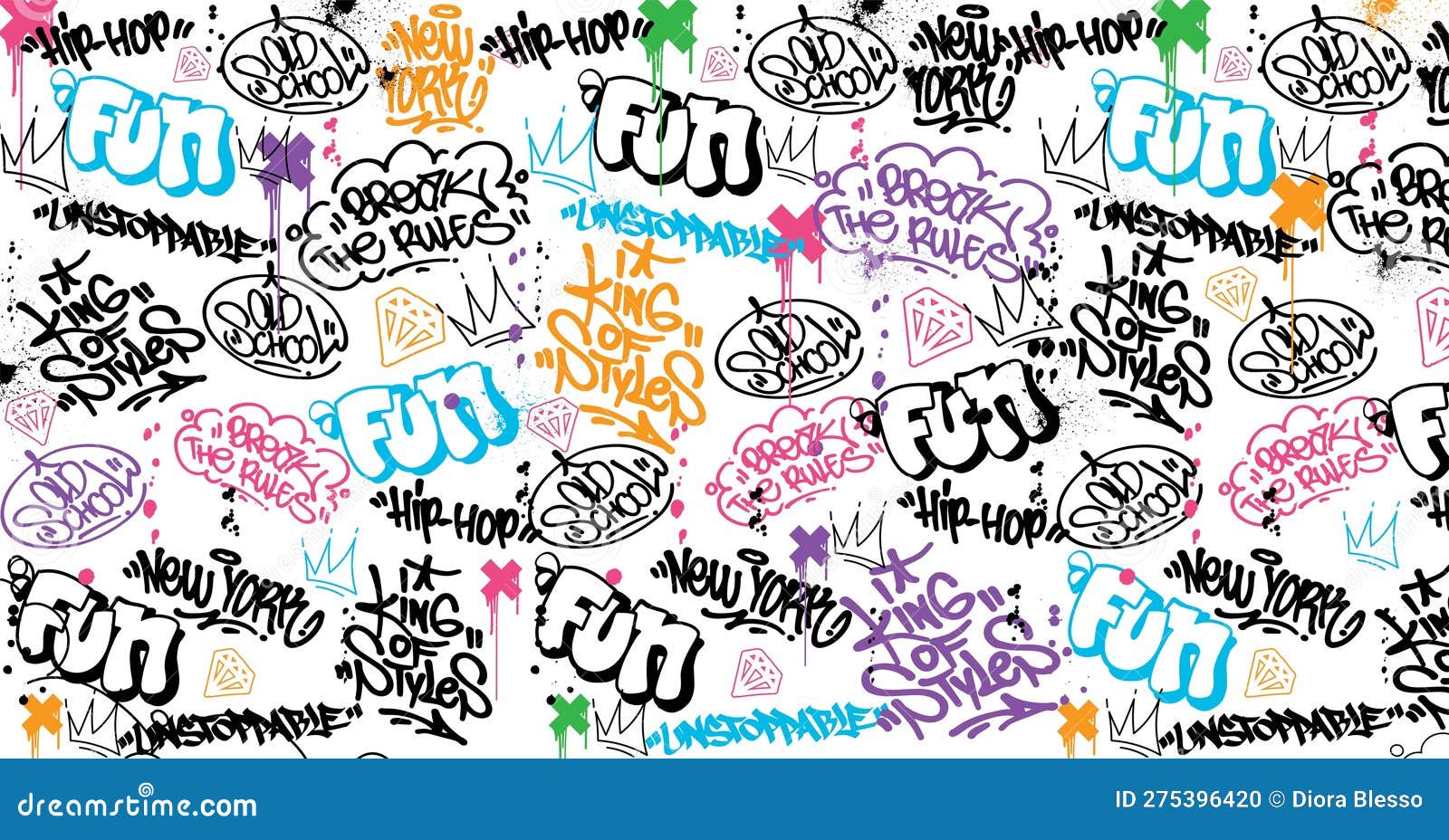 Street Art Graffiti Background with Throw-up and Tagging Hand-drawn ...