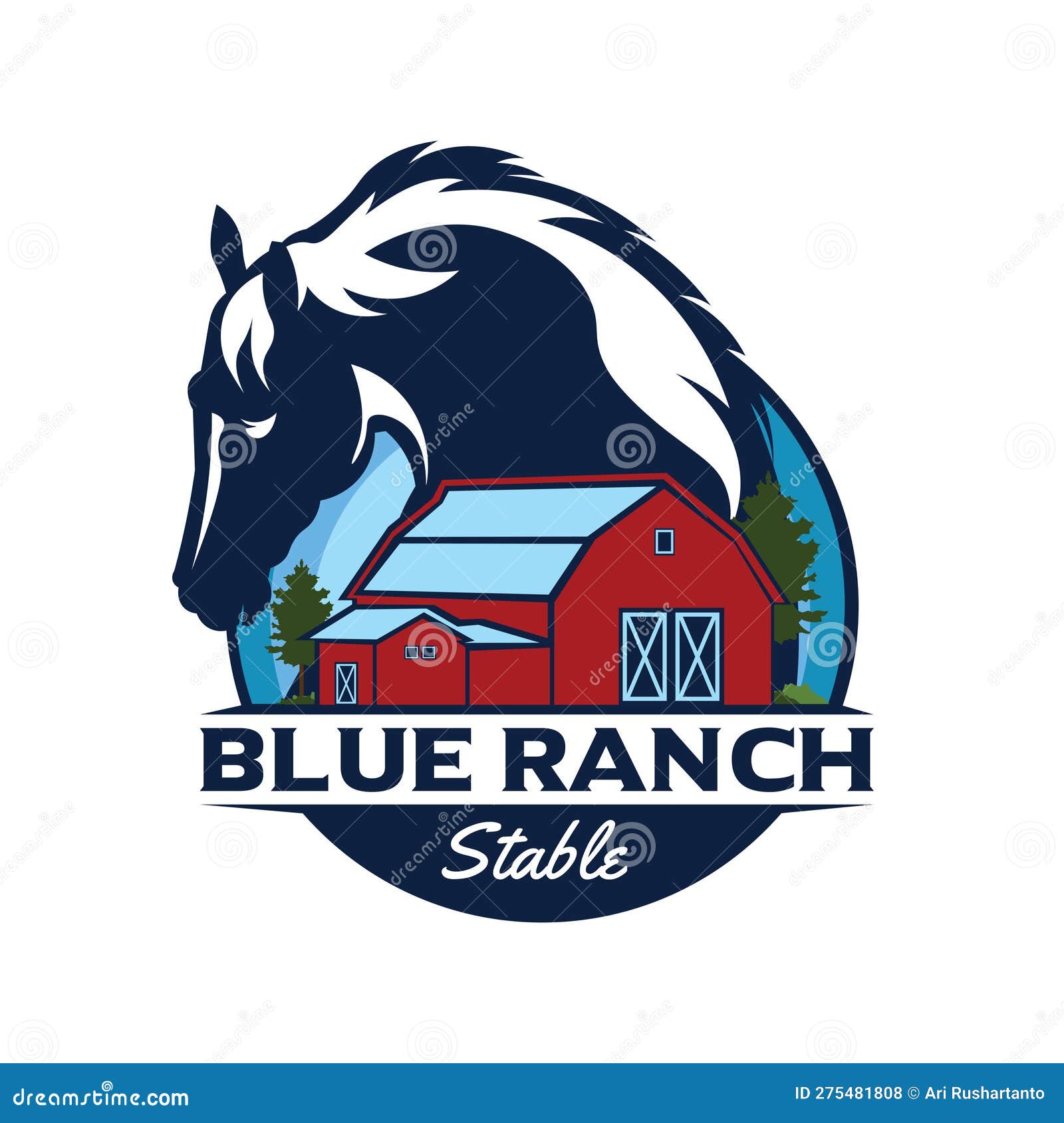 Horse Head and Ranch Vector Illustration Logo Design Stock Vector ...