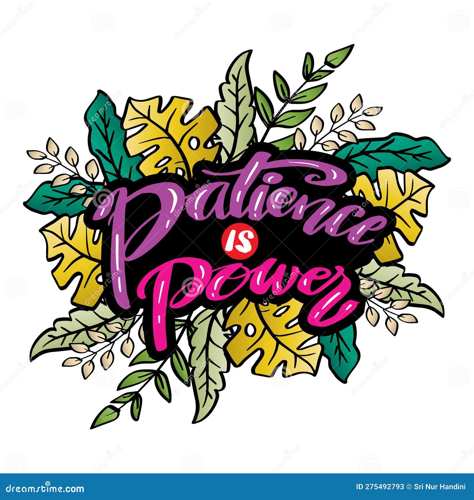 Patience is Power, Hand Lettering with Floral Decoration. Stock ...