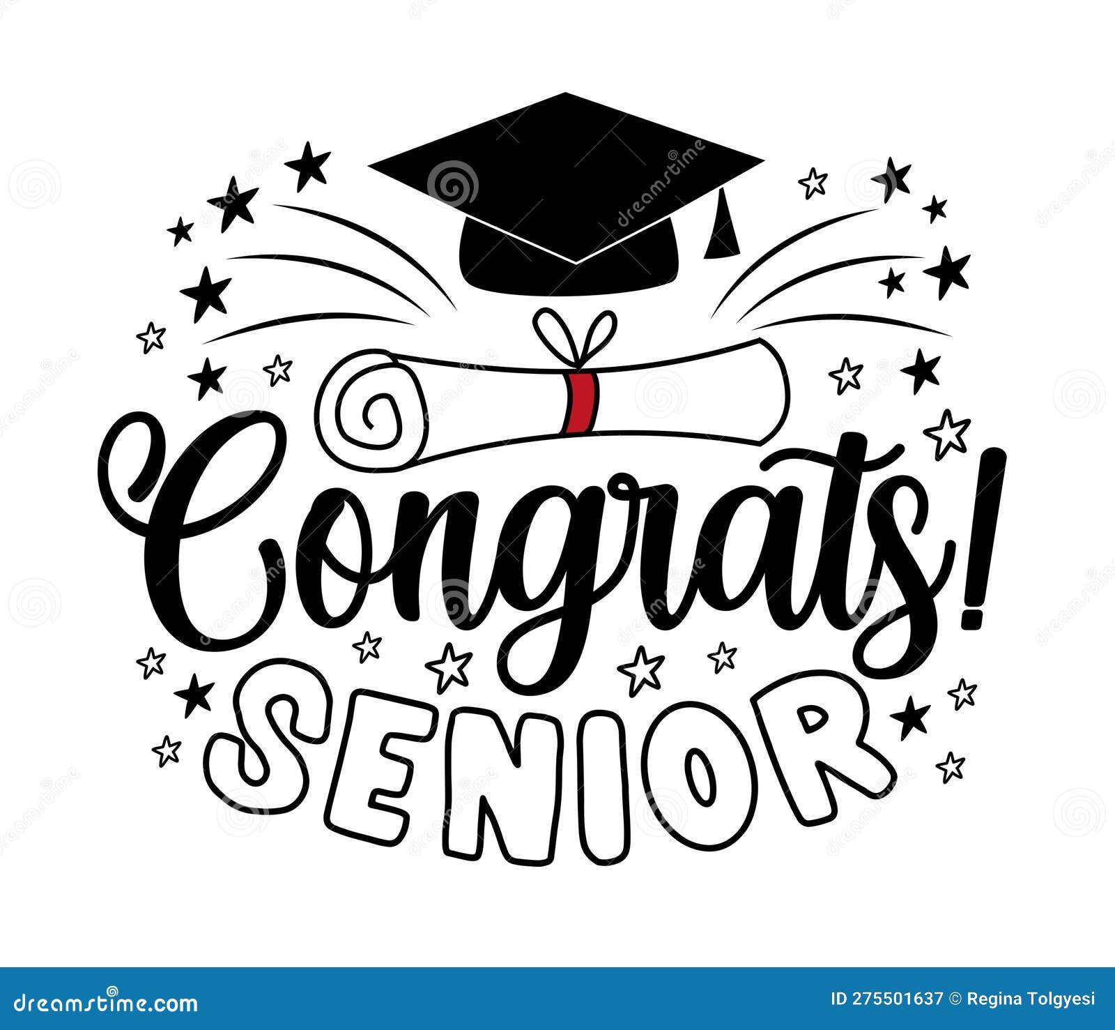 Congrats Senior - Typography with Graduate Cap and Certificate or ...