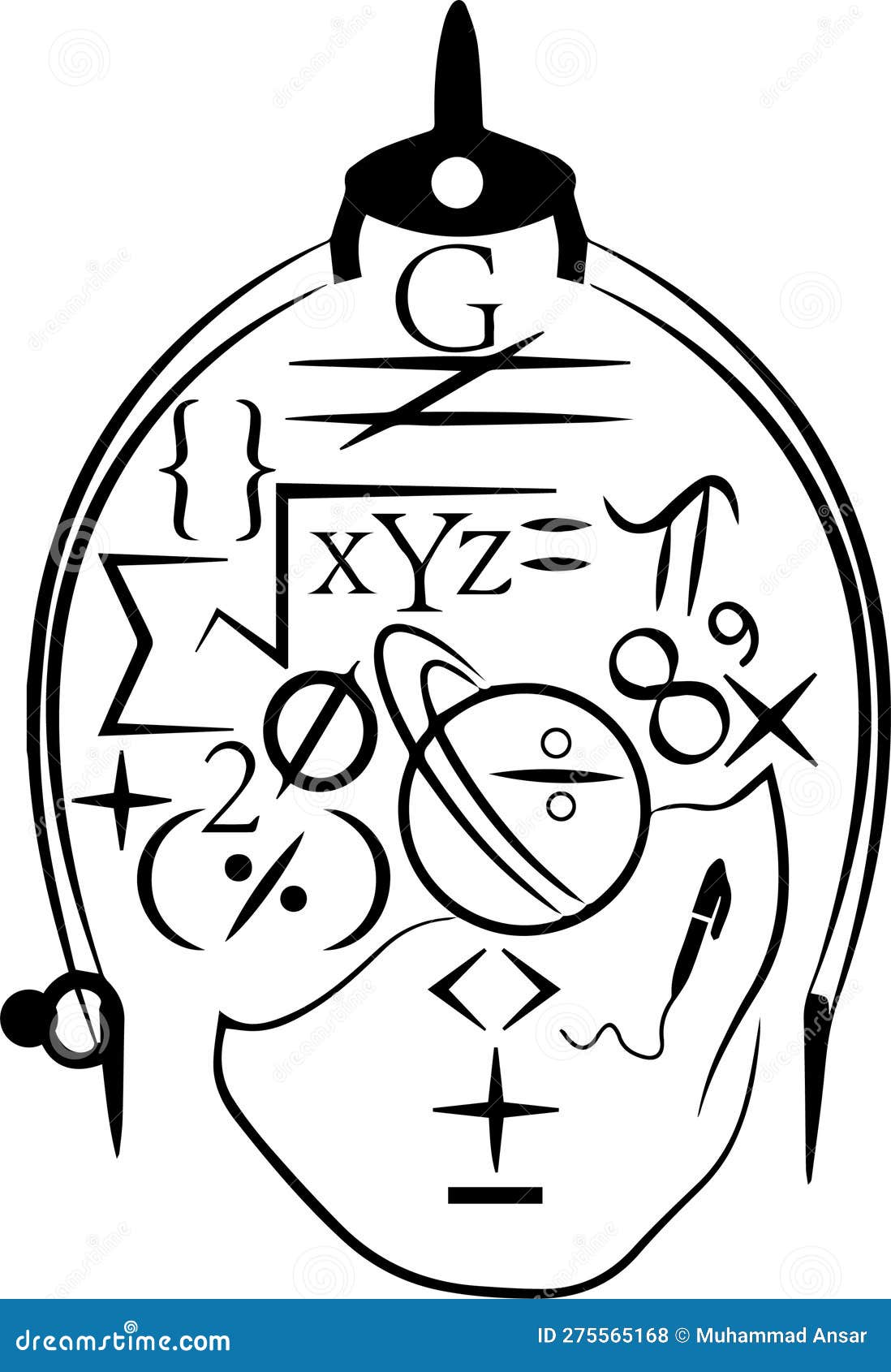 Print, MATHEMATICAL ICONS INSIDE HUMAN FACE PROFILE,MATHEMATICAL ...