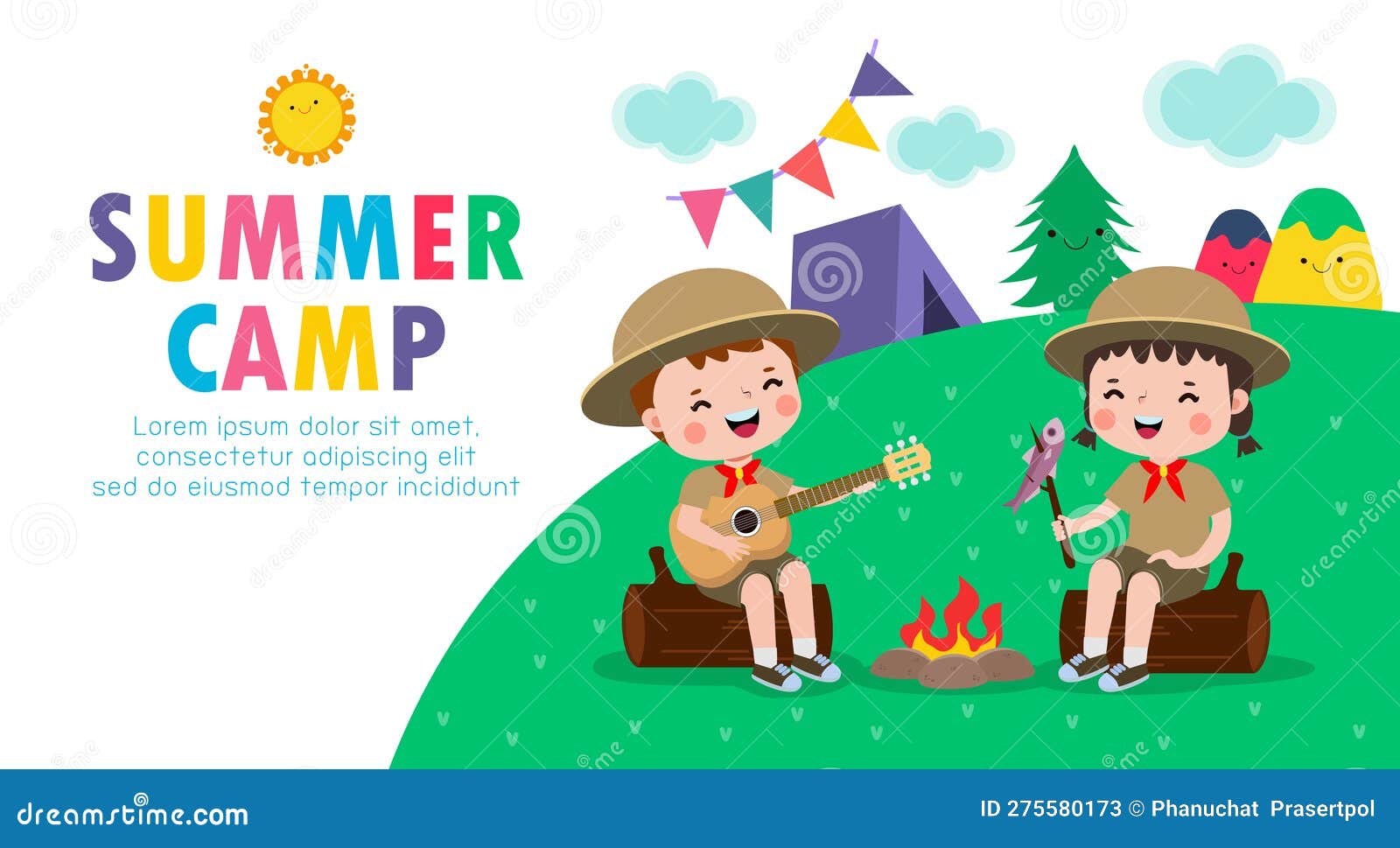 Summer Camp Kids Wear Scout Honor Uniform Banner Template Background ...