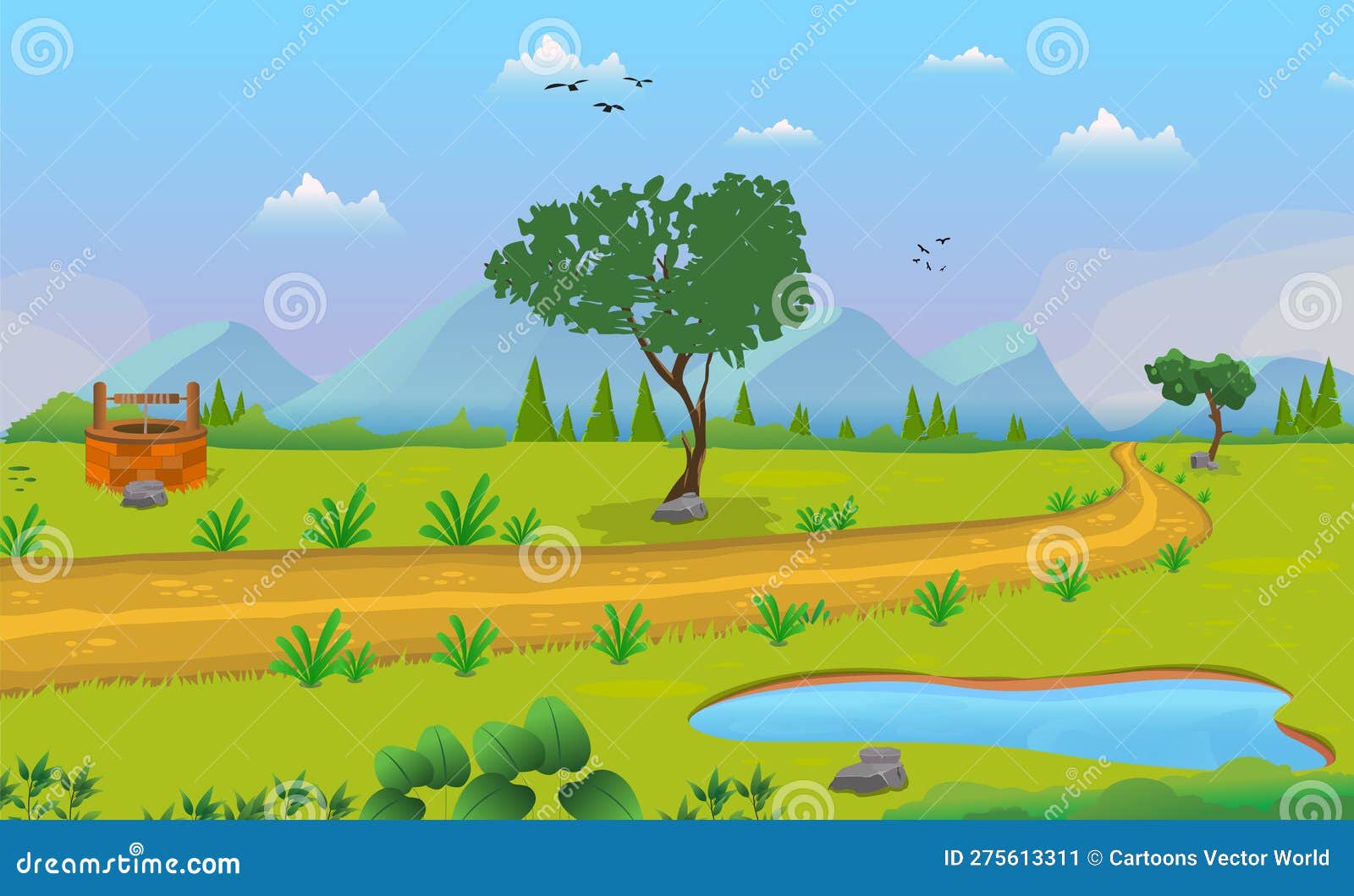 Vector Illustration of a Beautiful Natural Landscape Cartoon Background ...