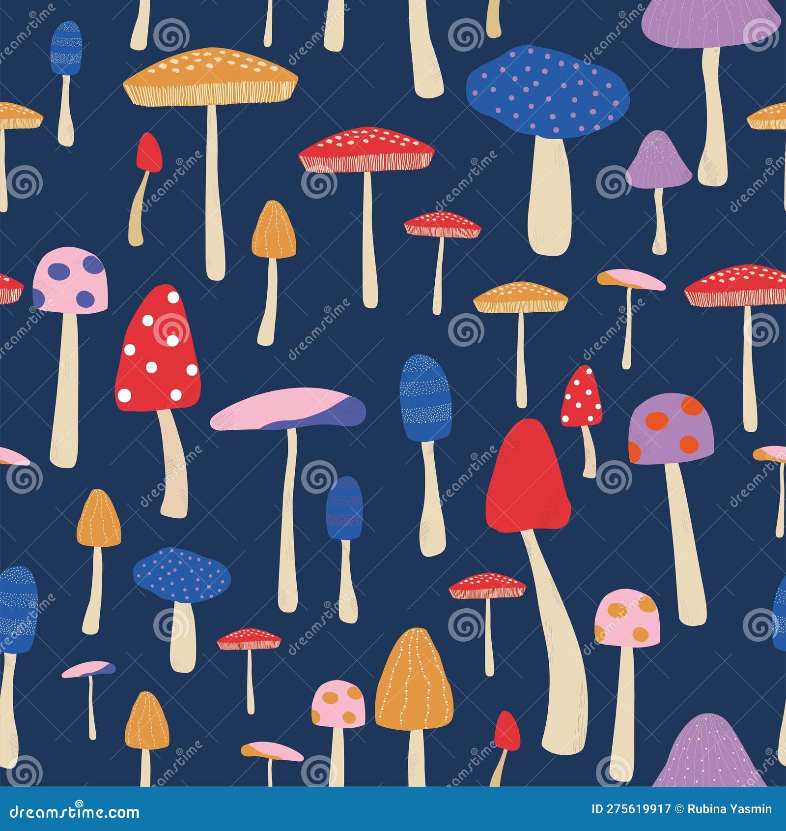 Colorful Cute Mushroom Seamless Pattern Stock Vector - Illustration of ...