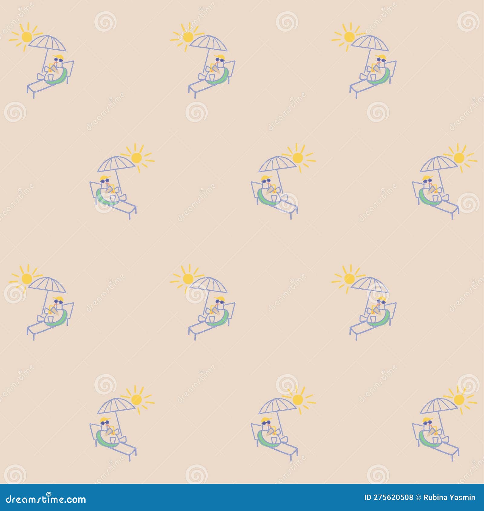 Sunbathing Tortoise Under Parasole Doodle Seamless Pattern Stock Vector ...