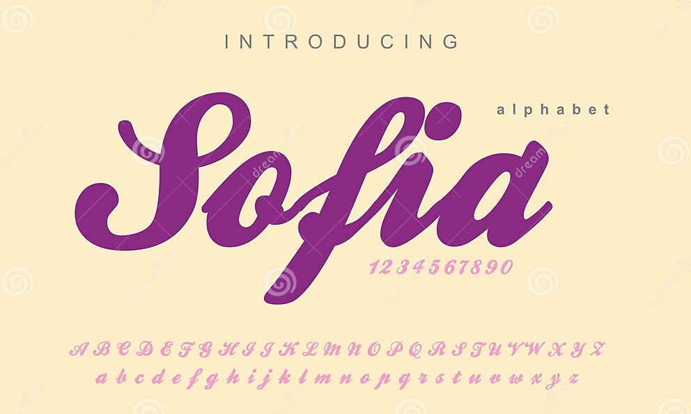 Sofia Font. Elegant Alphabet Letters Font and Number Stock Vector ...