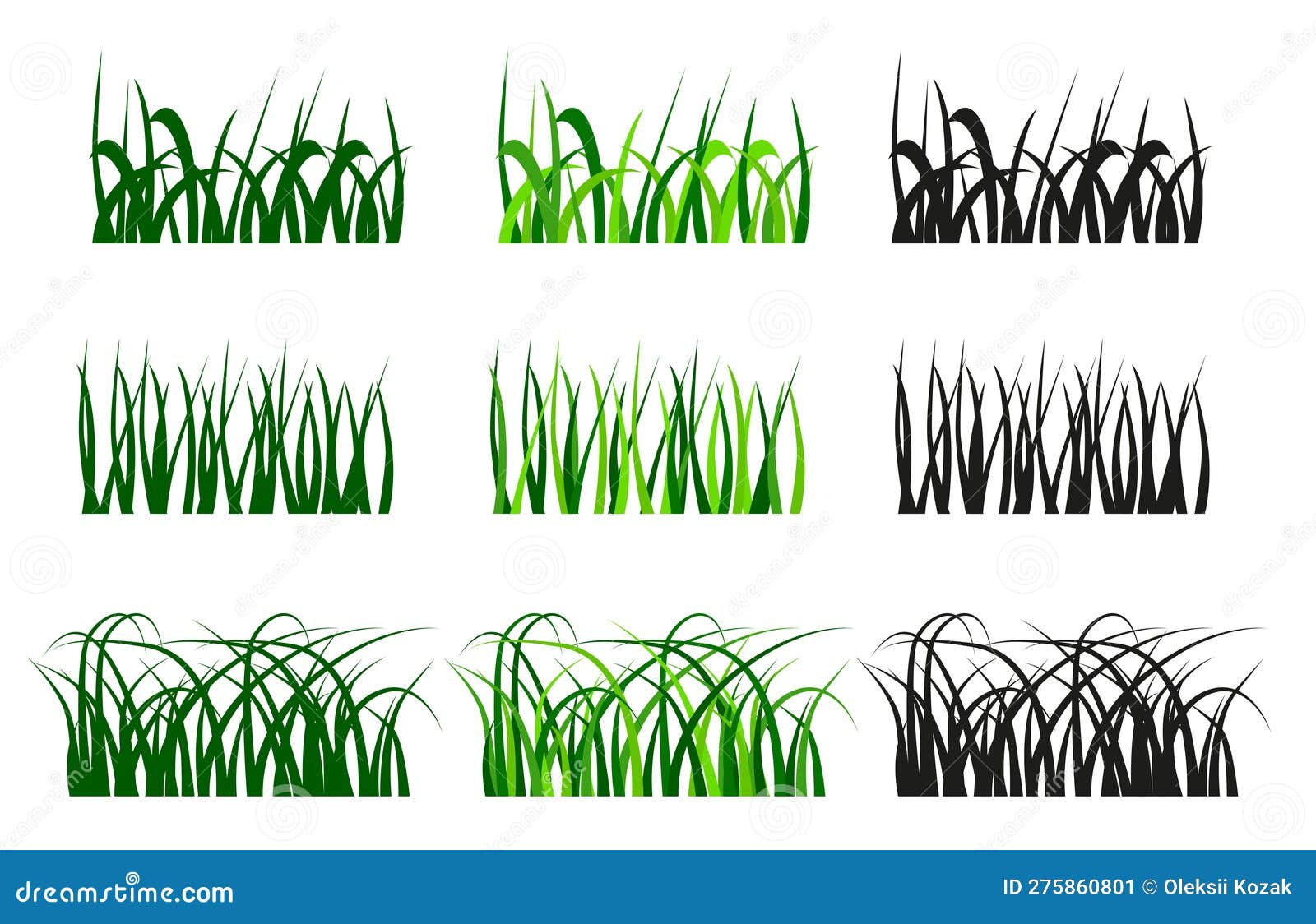 Grass Bunch and Horizontal Green Lawn. Vector Set. Stock Vector ...
