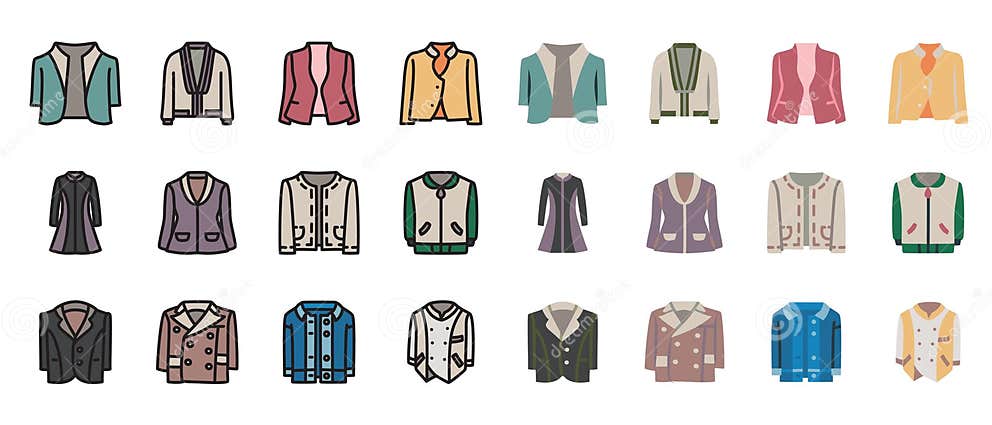 Jacket Icons Set Man Woman And Unisex Jacket Stock Vector