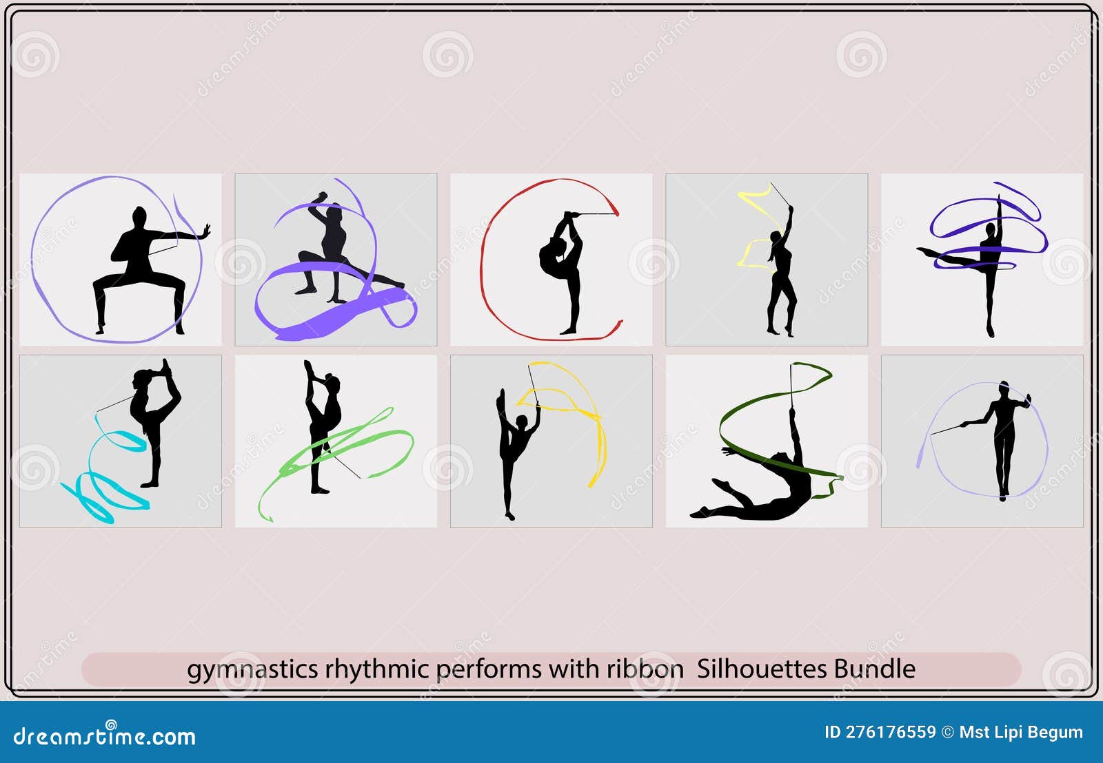 Young Gymnast Woman Dance Ribbon Silhouette Performing Rhythmic ...