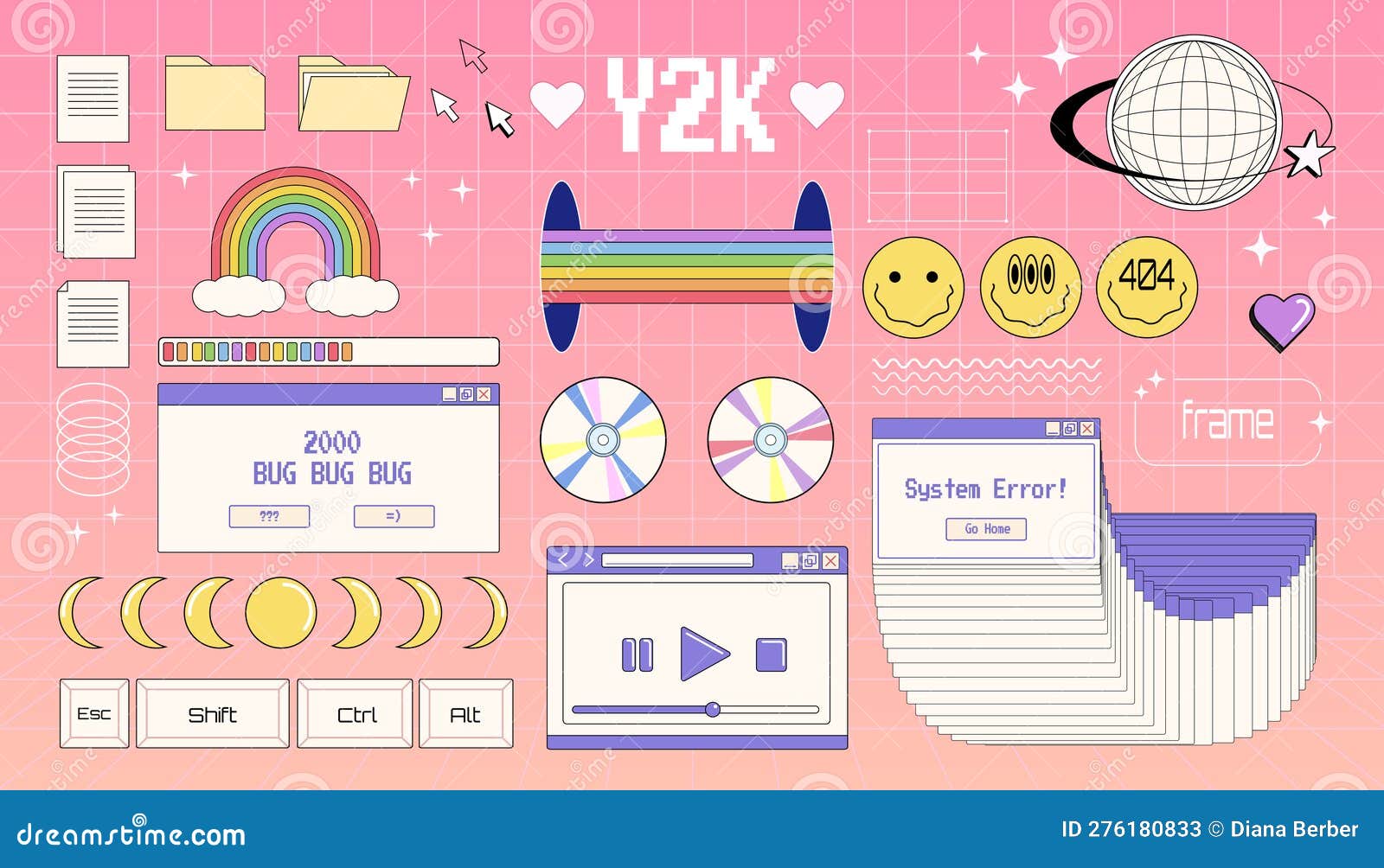 Set of Y2K Elements, Group of Vector Objects in Y2K Style, Nostalgic ...