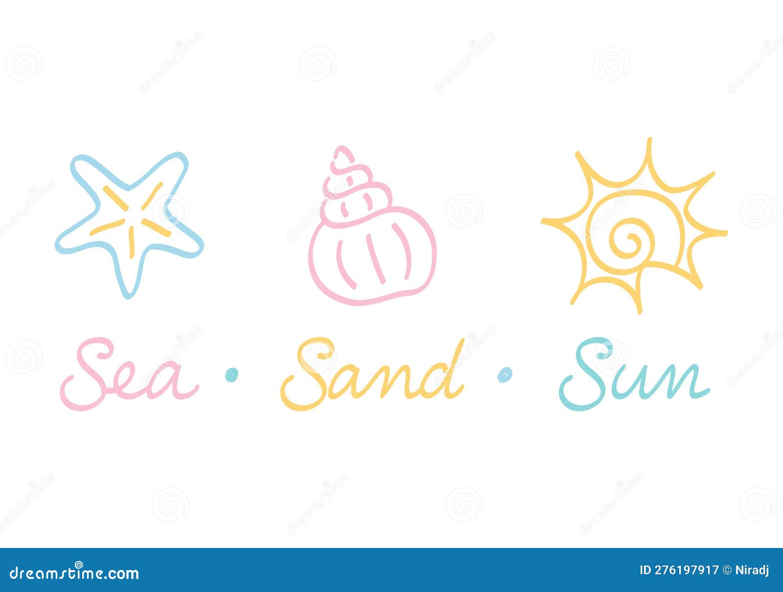 Sea sand sun - hand drawn stock vector. Illustration of sticker - 276197917