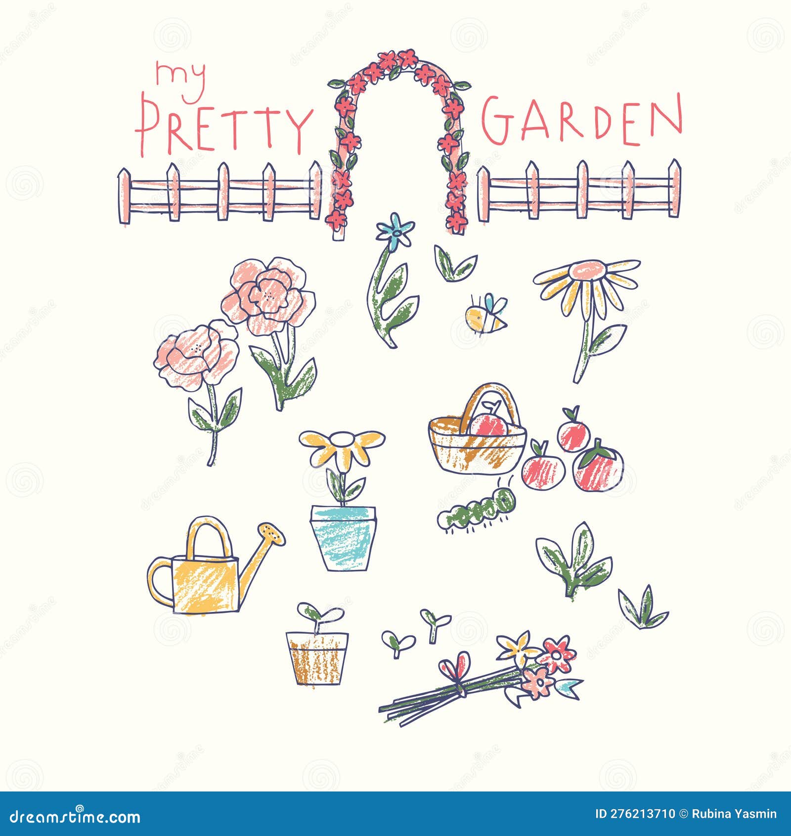 CUTE GARDEN DOODLE VECTOR GRAPHIC Stock Vector - Illustration of girl ...