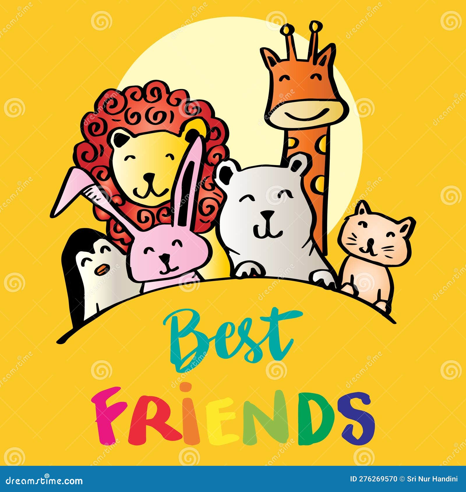 Best Friends, Hand Lettering With Cute Animals. Vector Illustration ...