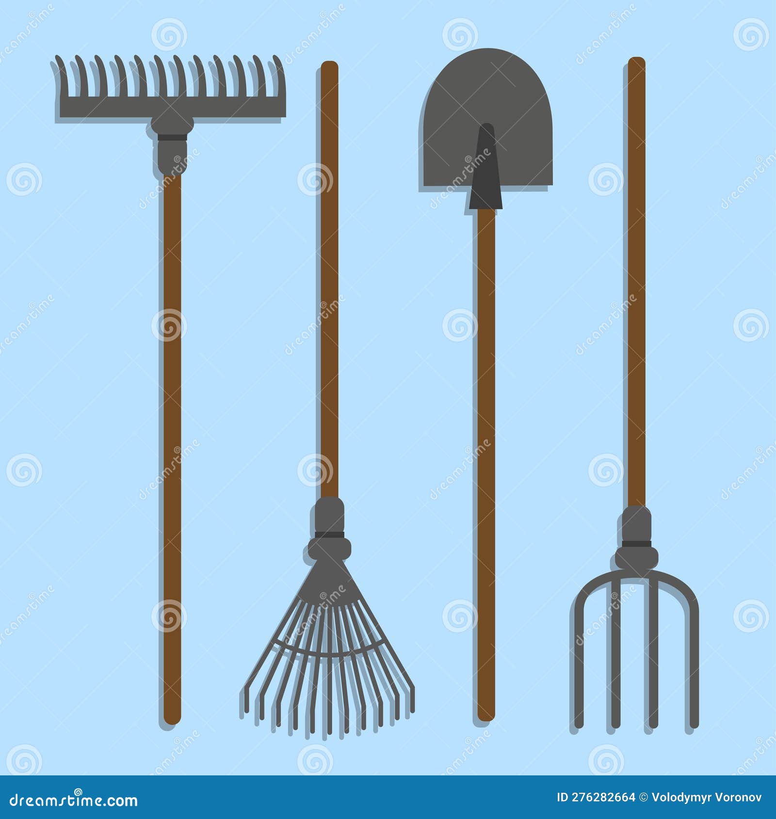 Garden Tools Set. Rake, Pitchfork, Rake, Shovel. Stock Vector ...