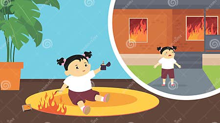 Little Girl Playing in the Backyard with a Fire. Stock Vector ...