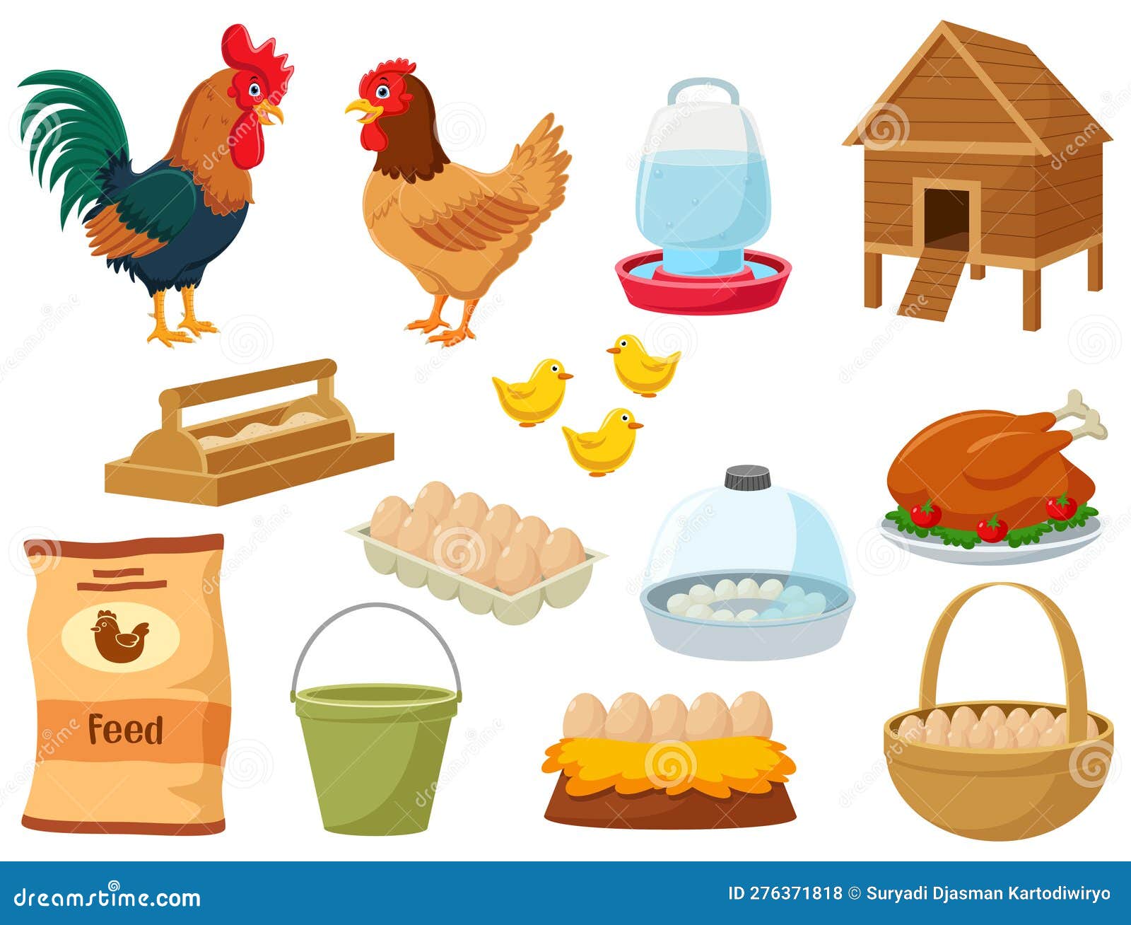 Set of Poultry Farm Cartoon Elements Stock Vector - Illustration of ...