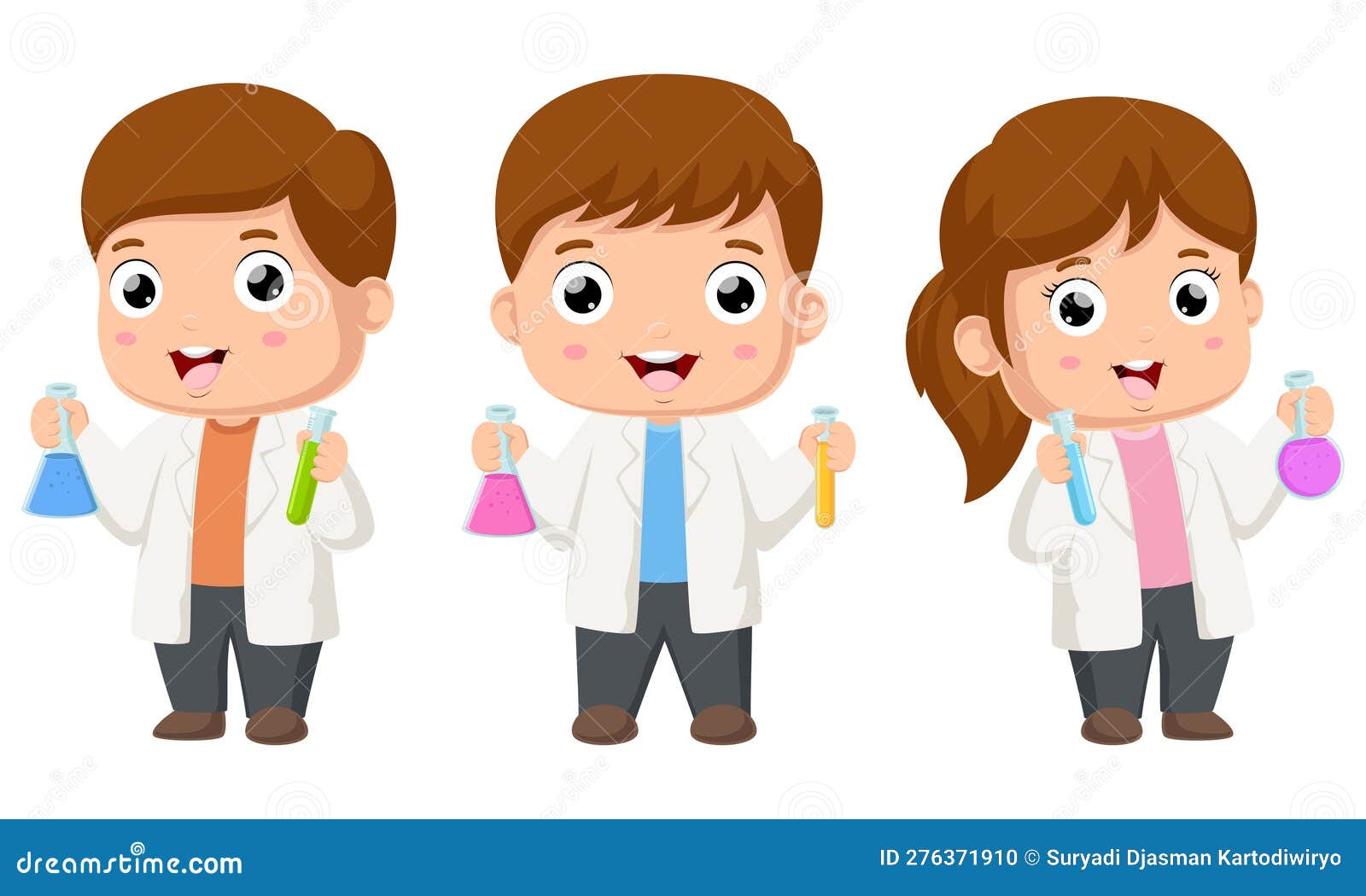 Cute Scientist Boy Character Working On Physics Science Experiment ...