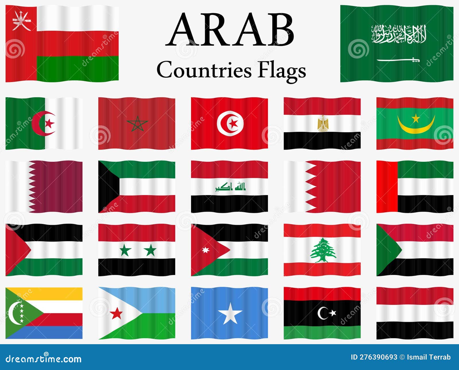 Set of Arab League Countries Wavy Flags Stock Vector - Illustration of ...
