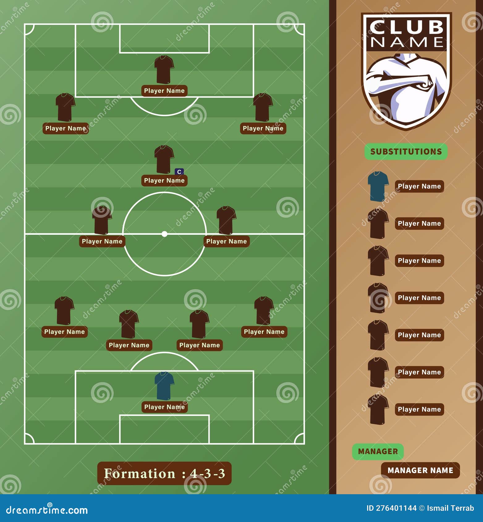 Soccer Lineups, Football Players 4-3-3 Formation Scheme on a Soccer ...