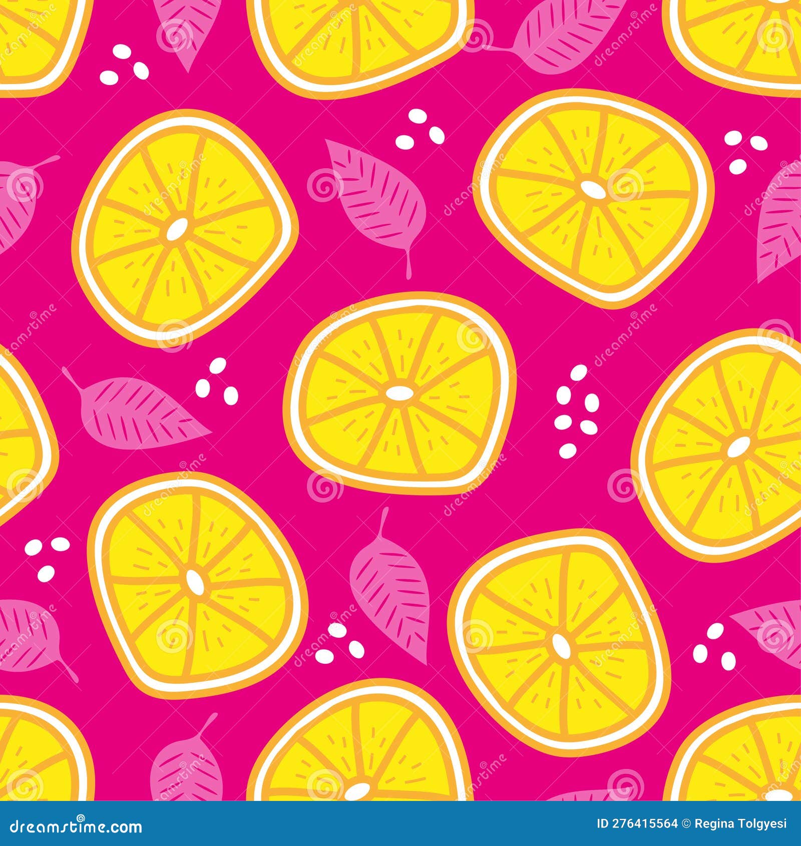 Lemon Pattern - Hand Drawn Lemon Slice and Levaes Isolated on Pink ...