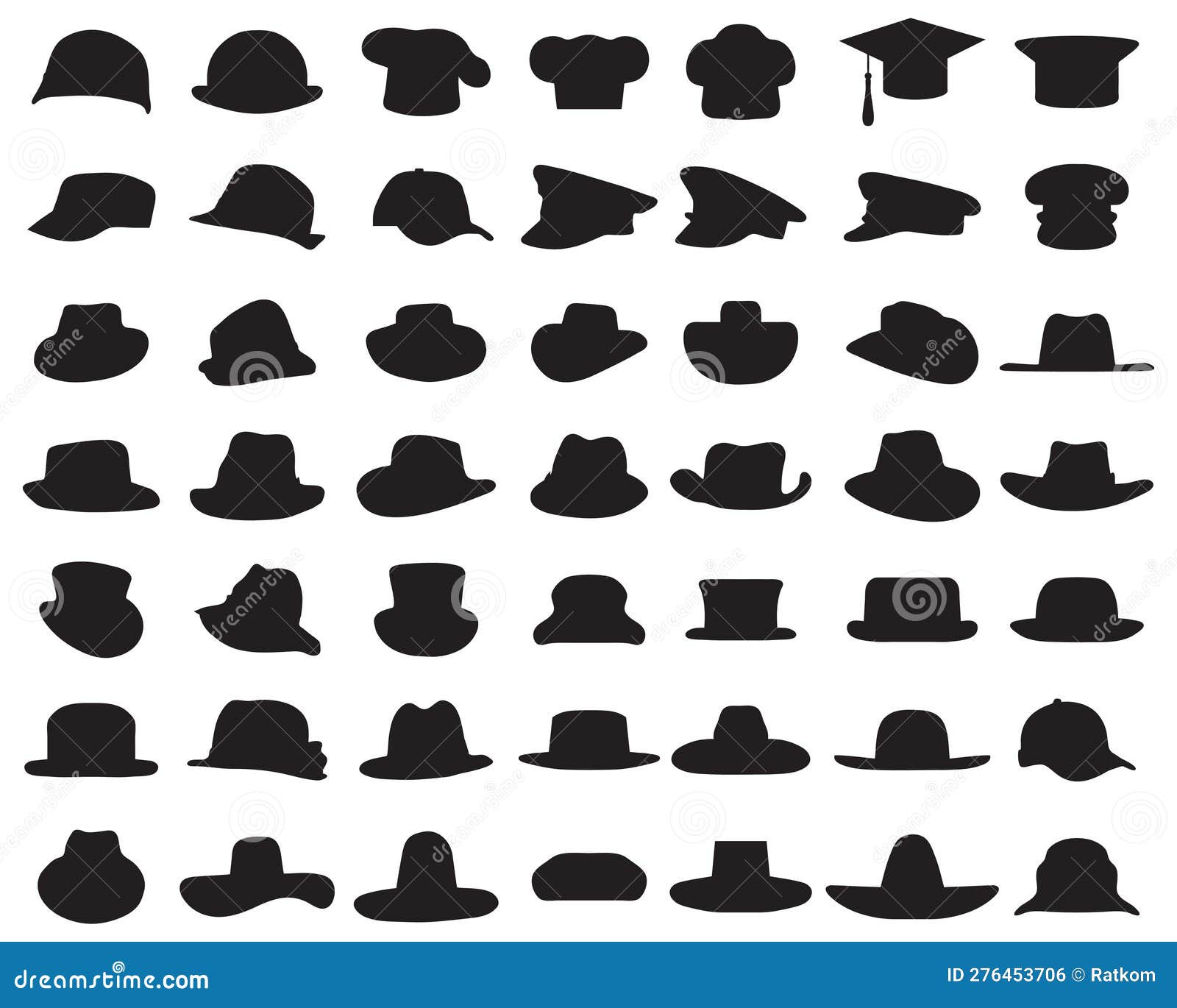 Silhouettes of Various Caps and Hats Stock Illustration - Illustration ...