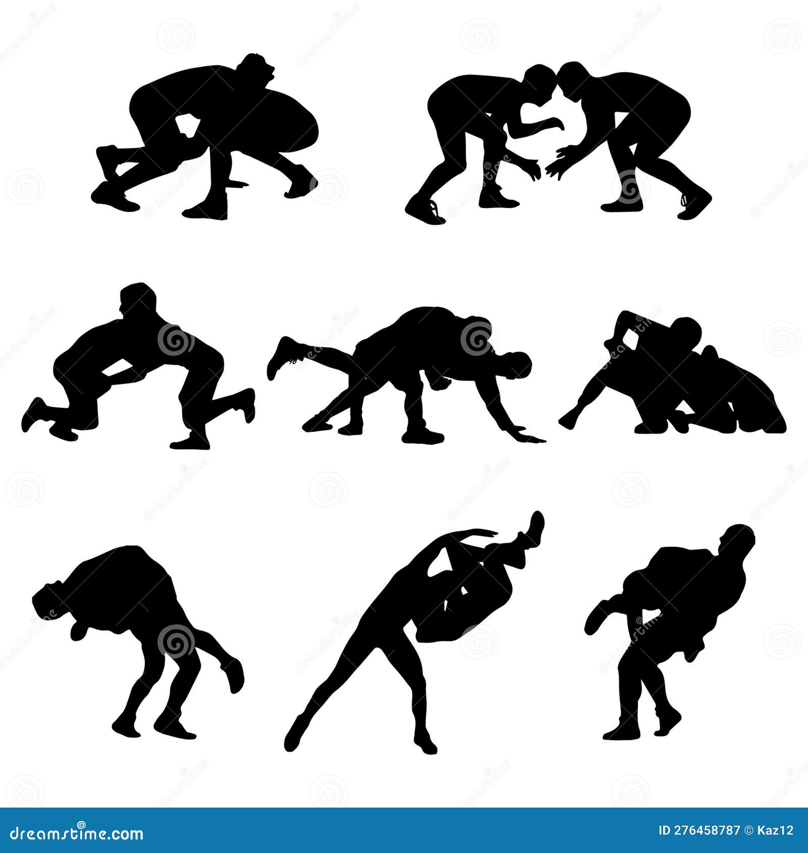 Male Wrestling Silhouette Poses. Vector Art Design Stock Vector ...