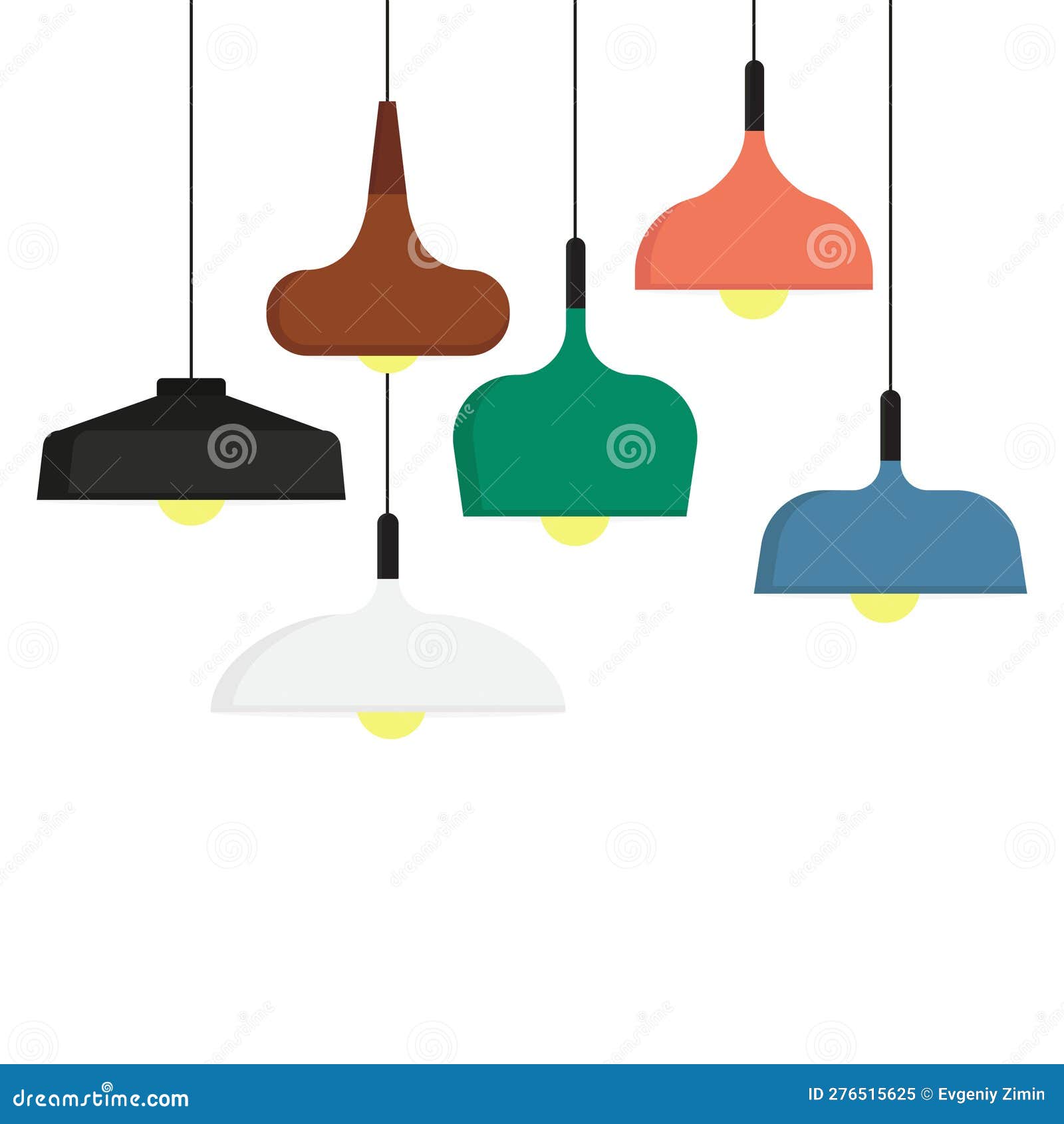 Set of Cartoon Flat Hanging Lamps Isolated Stock Vector - Illustration ...