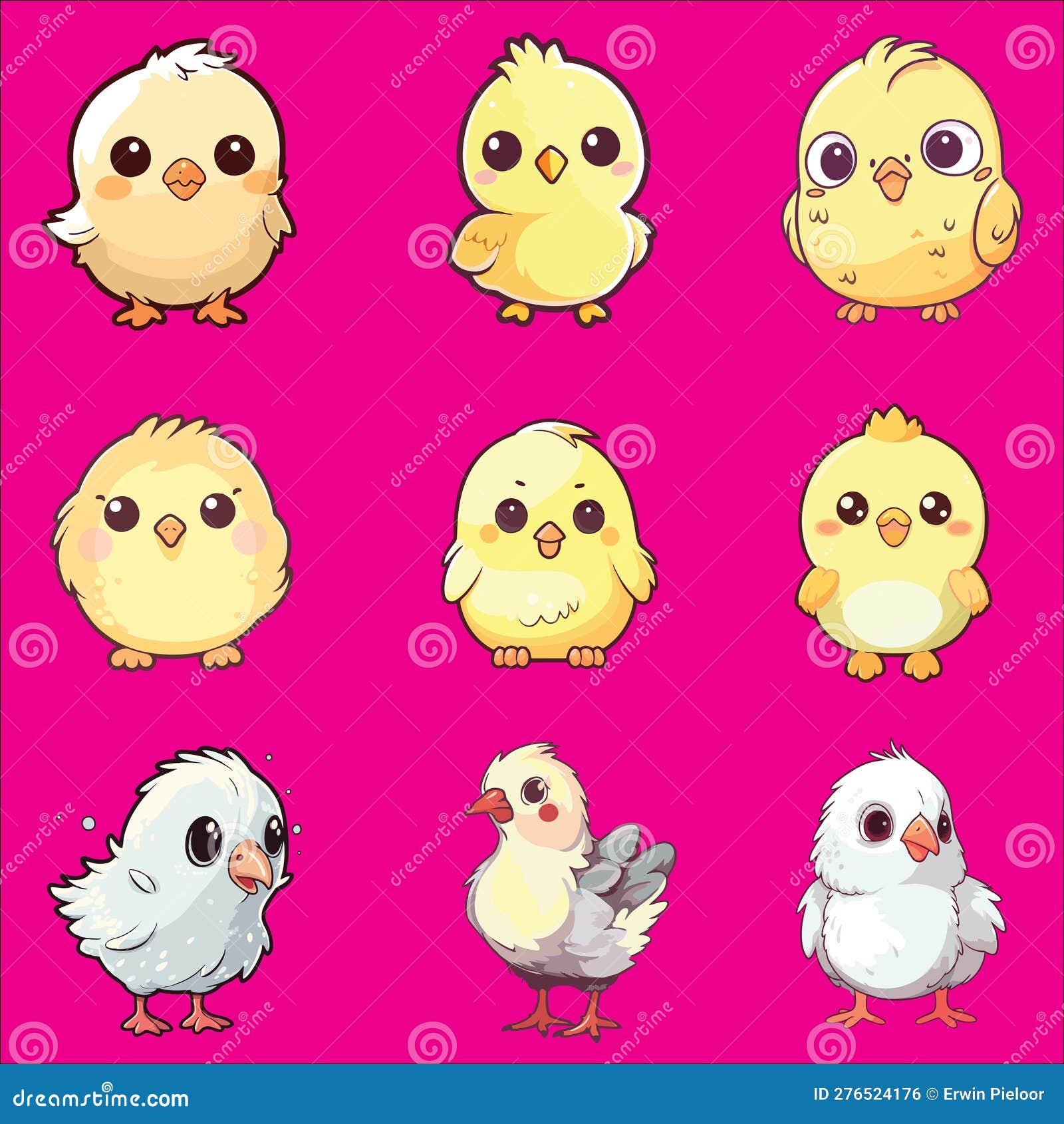 Illustration of a Set of Cute Chick on a Pink Background Stock Vector ...