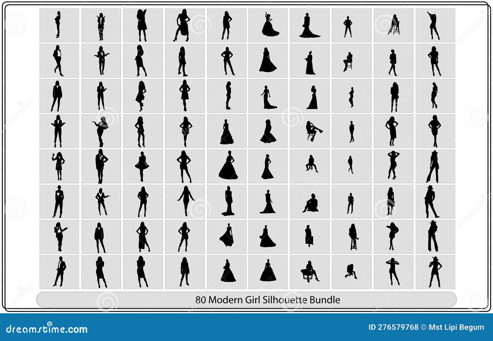 Girl Silhouette Bundle,Girl Illustration,Girl Vector Set,Girl Vector ...