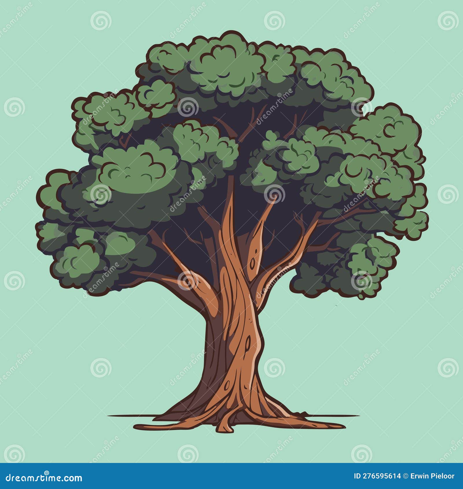 Big Tree. Vector Illustration of a Big Tree on a Green Background Stock ...