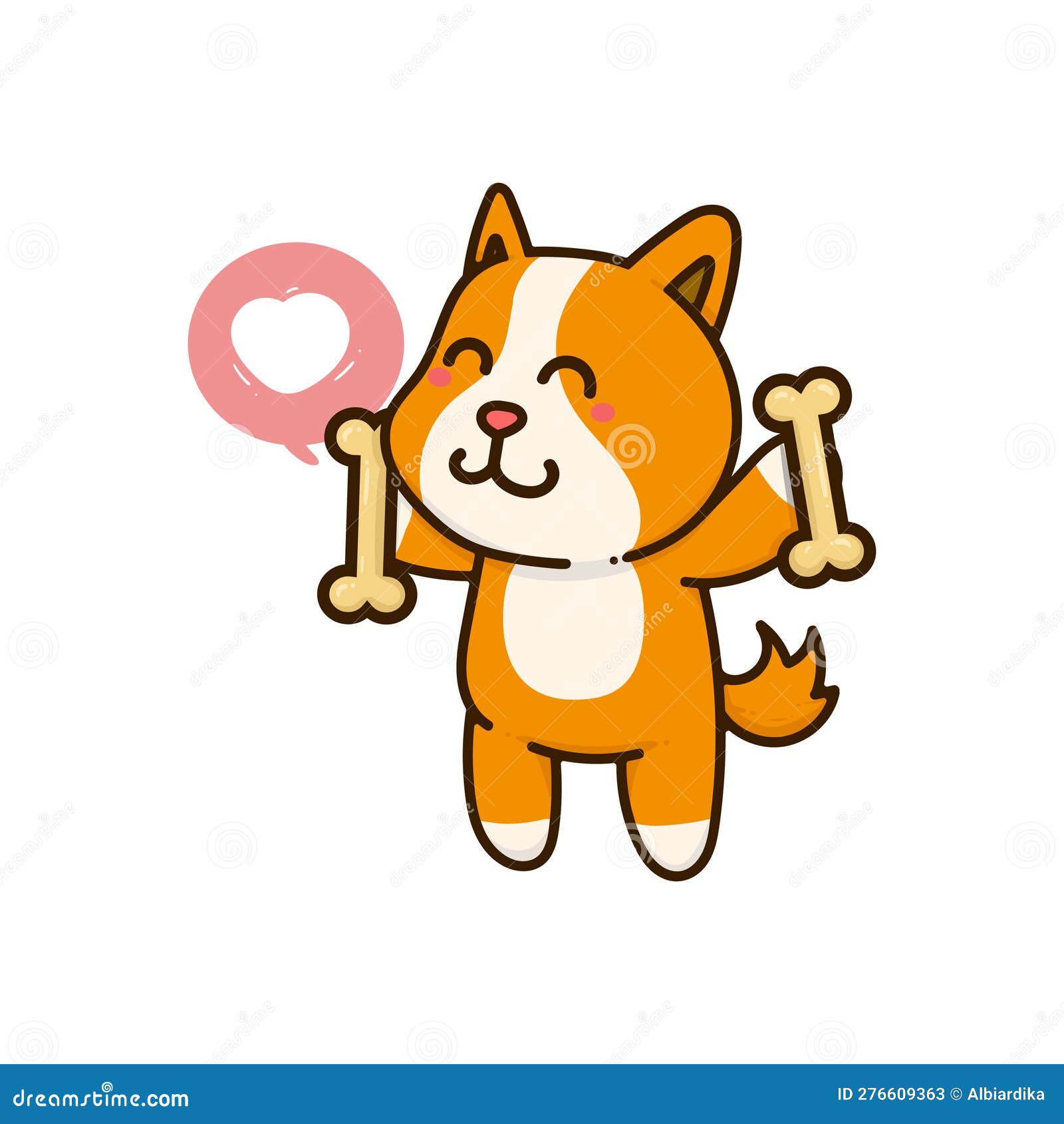 Happy Dog Cute Eat Bone Adorable Cartoon Doodle Vector Illustration ...
