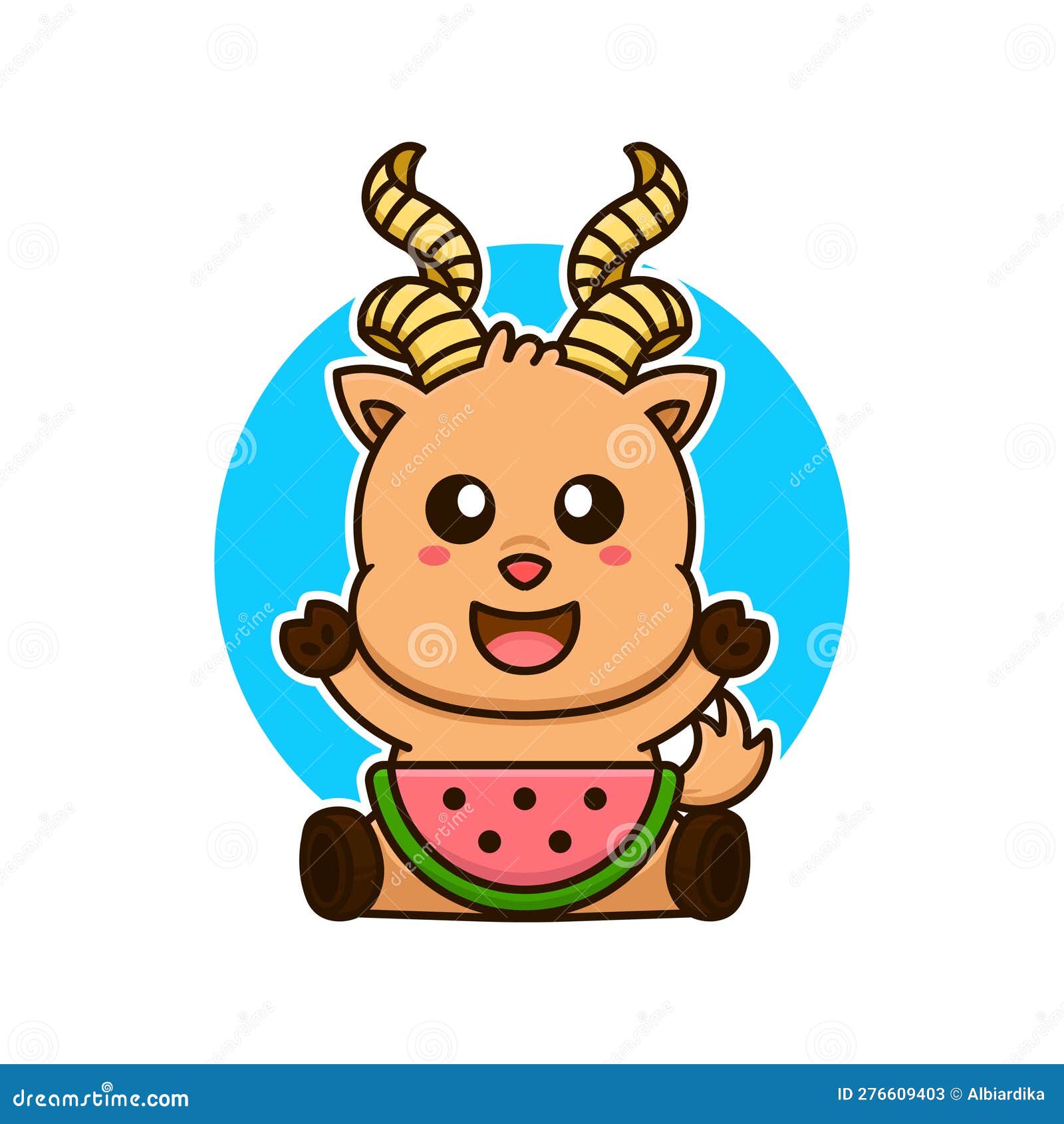 Markhor Goat Eat Watermelon Cute Adorable Cartoon Doodle Vector ...