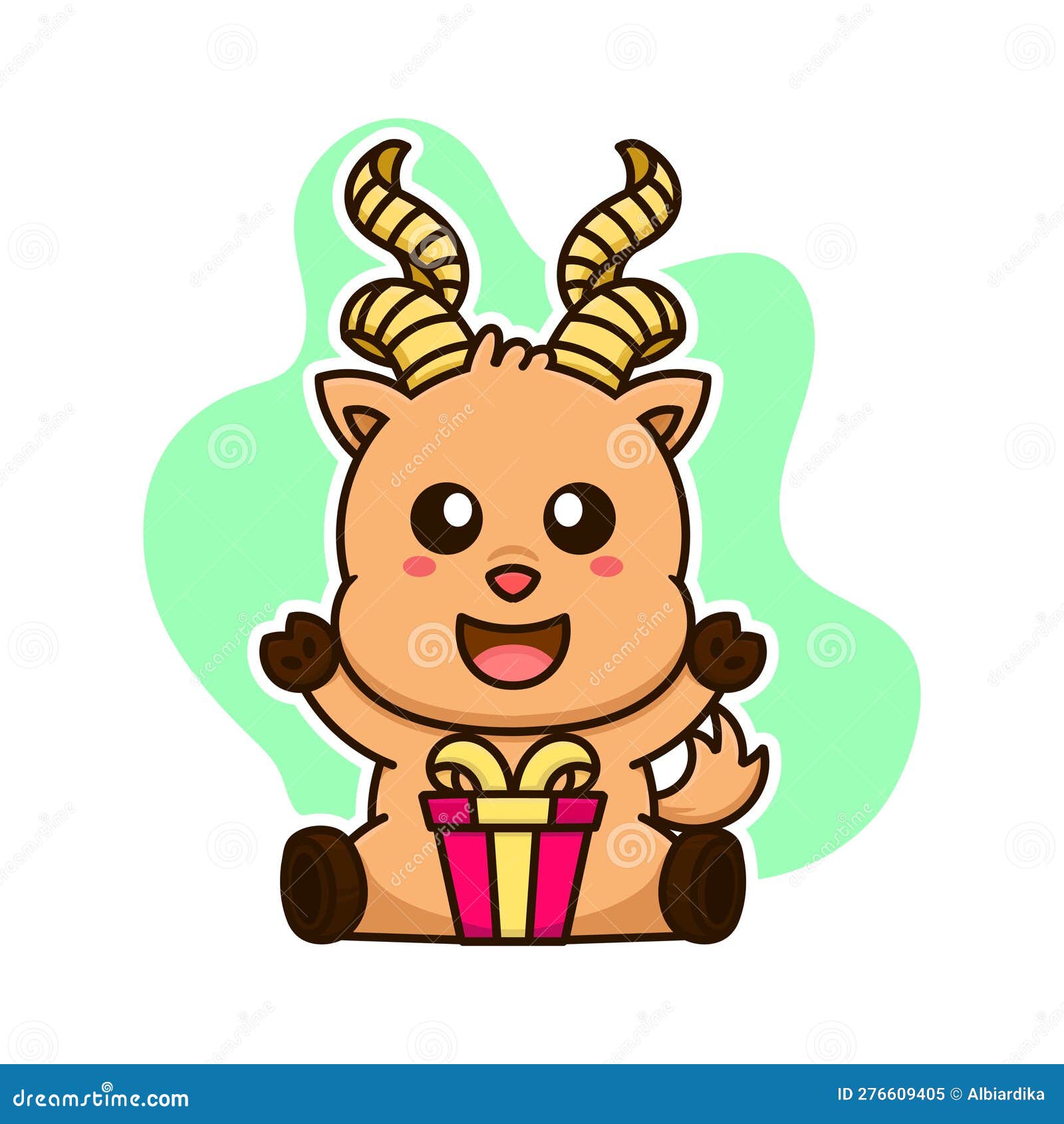 Markhor Goat and Gift Box Cute Adorable Cartoon Doodle Vector ...