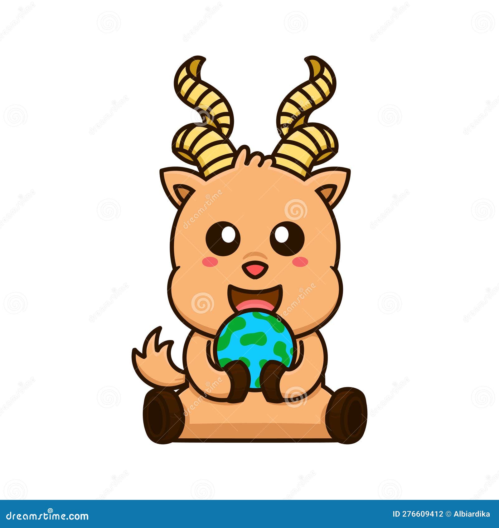 Markhor Goat and Earth Planet Cute Adorable Cartoon Doodle Vector ...