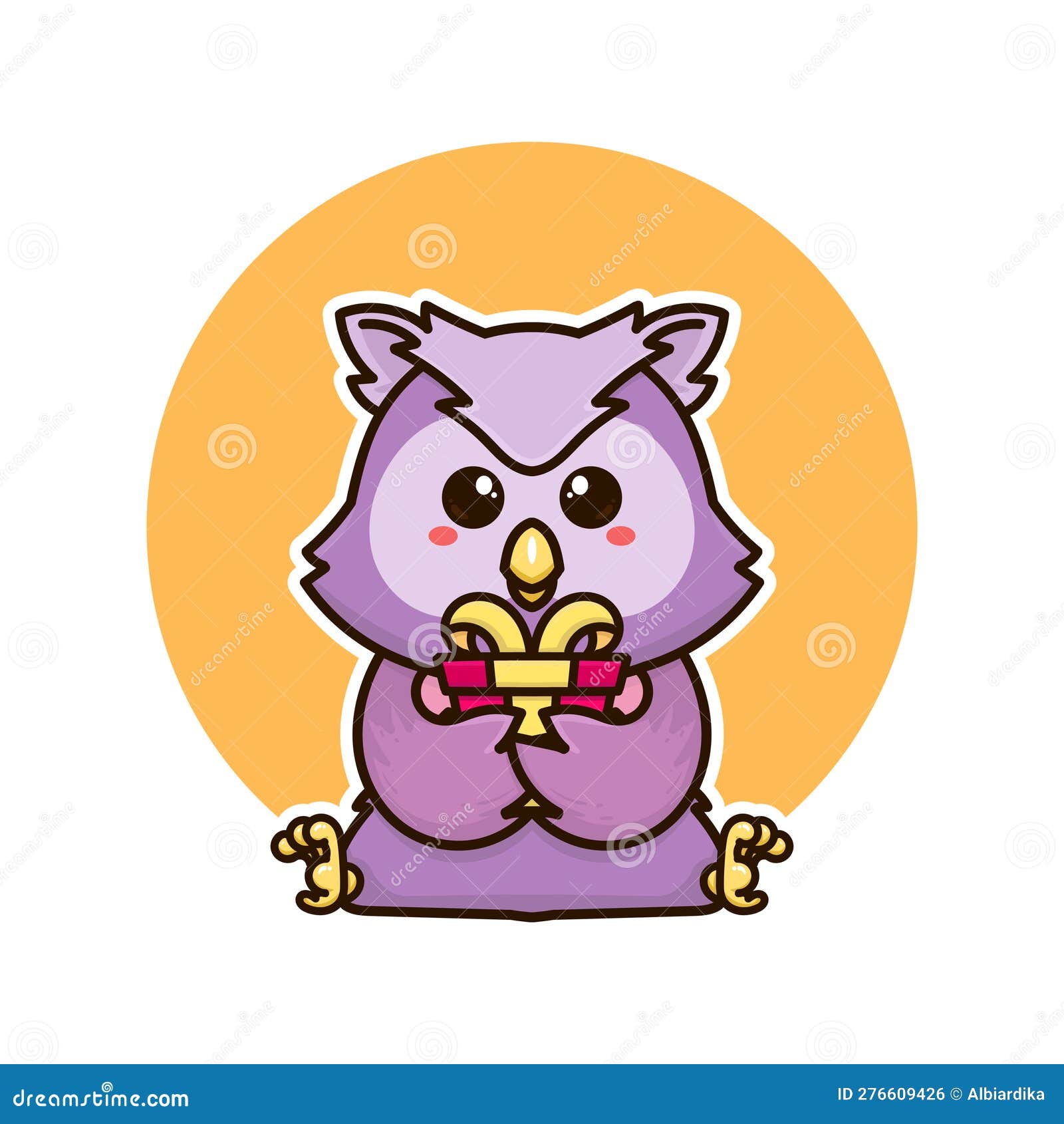 Happy Owl Bird and Gift Box Adorable Cartoon Doodle Vector Illustration ...
