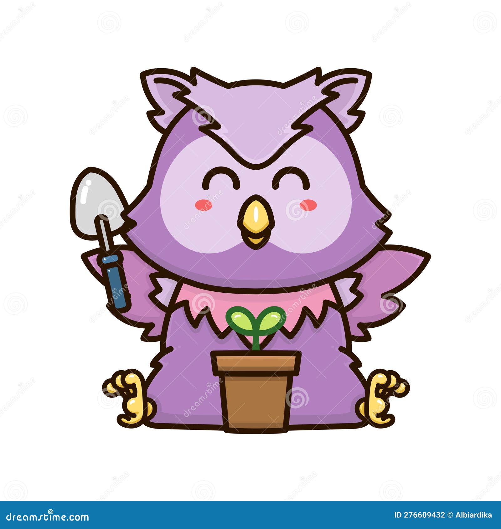 Happy Owl Bird and Plant Tree Nature Adorable Cartoon Doodle Vector ...