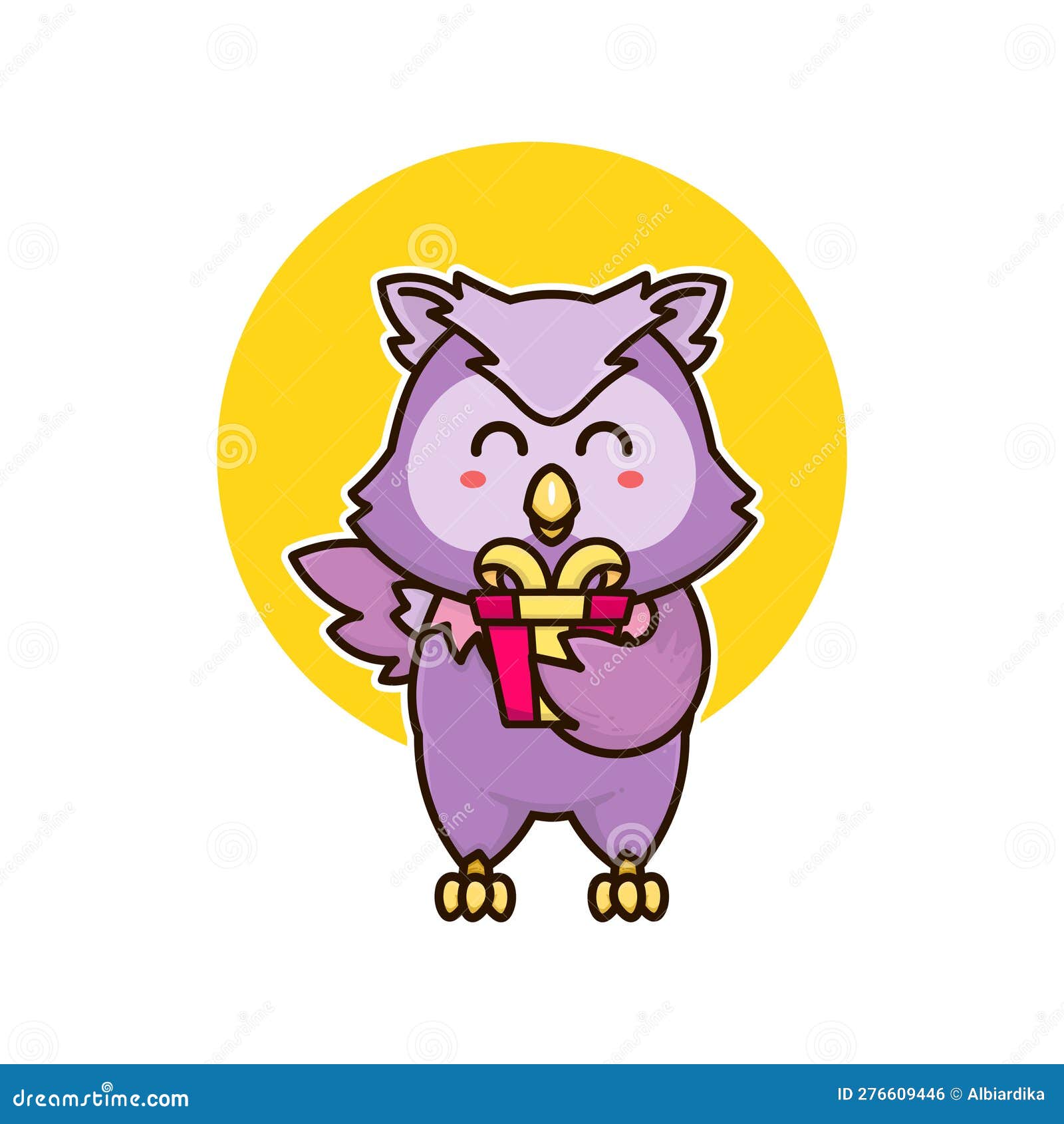Happy Owl Bird and Gift Box Adorable Cartoon Doodle Vector Illustration ...
