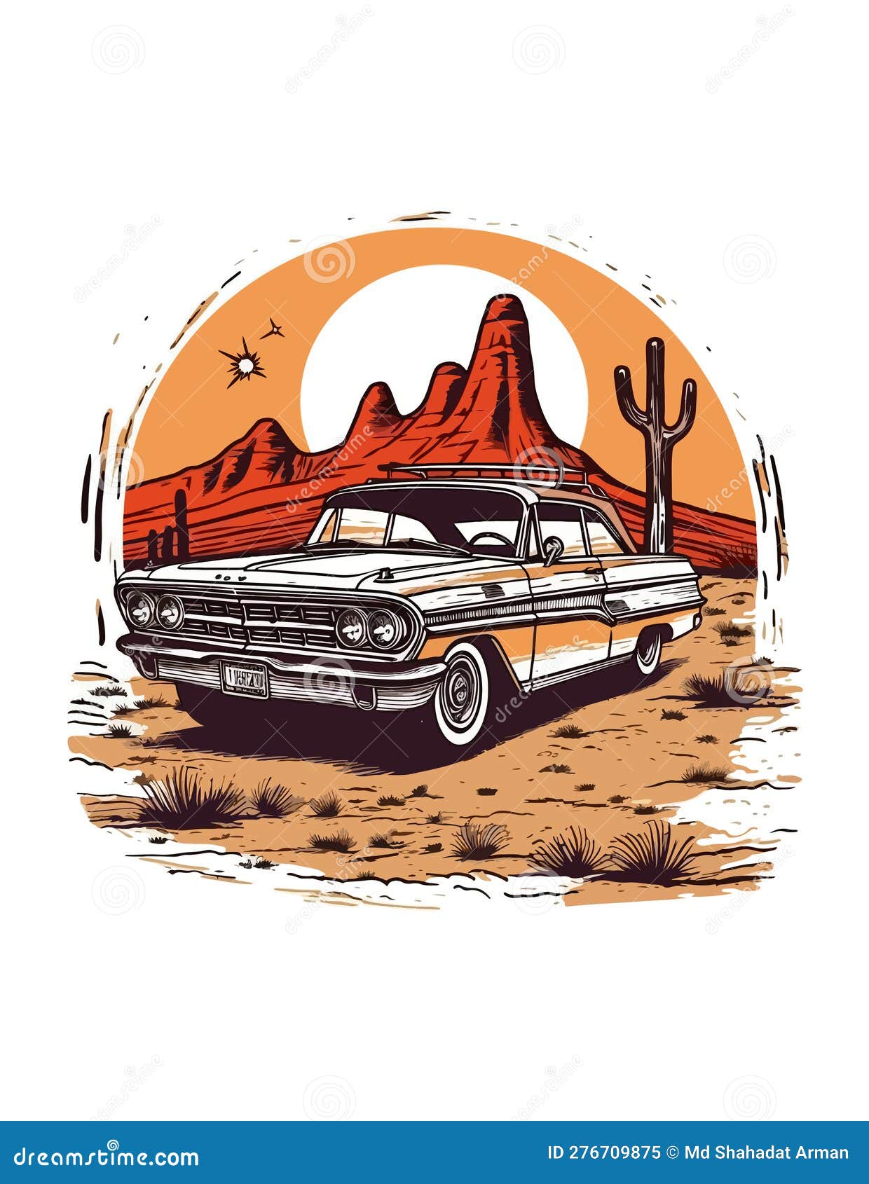 Car in Front of a Desert Handdrawn Illustration, Car Handdrawn ...