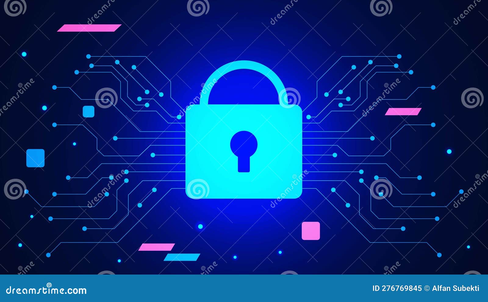 Padlock On Electronic Circuit Design Background, Glowing Electronic ...