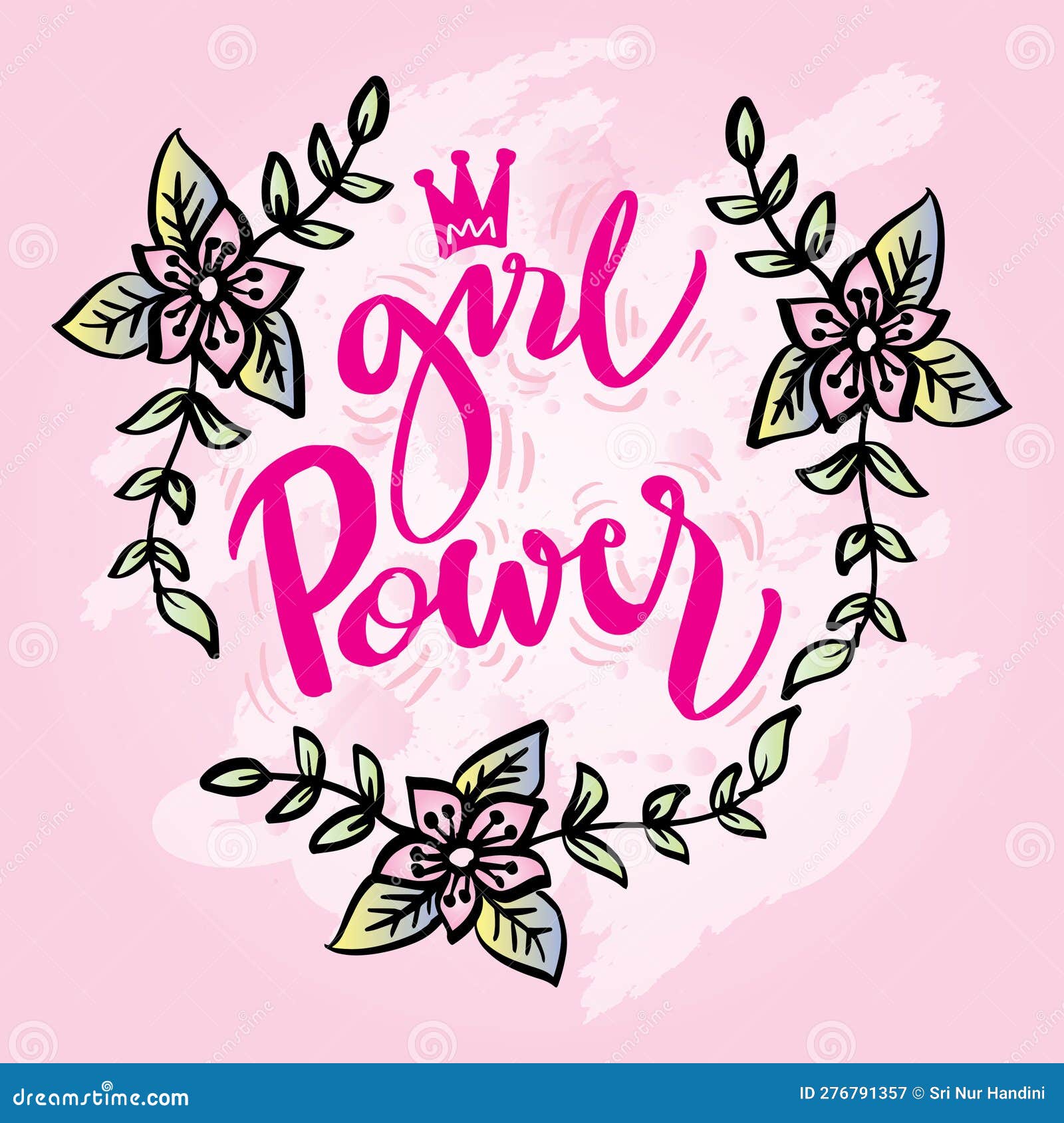 Girl Power, Hand Lettering with Floral Decoration. Stock Illustration ...