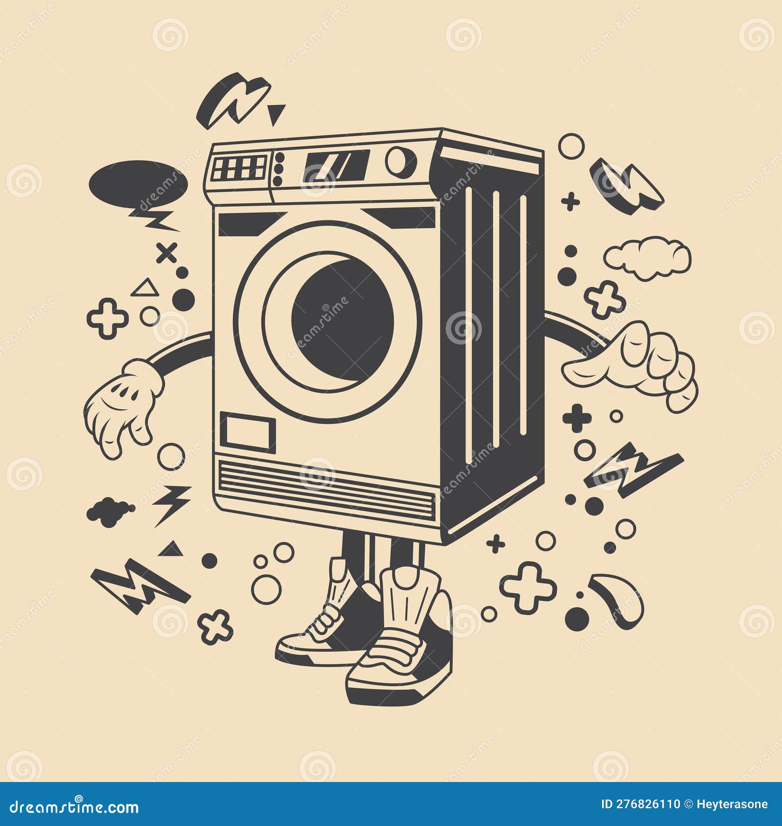 Retro Washing Machine Cartoon Character Vector Illustration Stock ...